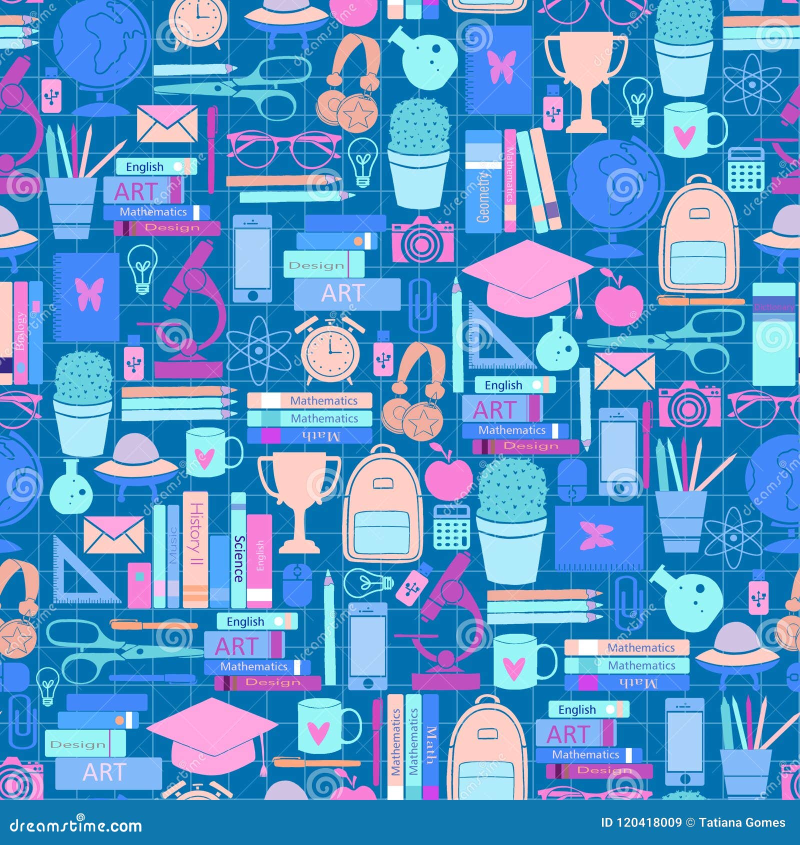 Hand Drawn Study Seamless Pattern with School Accessories. Stock ...