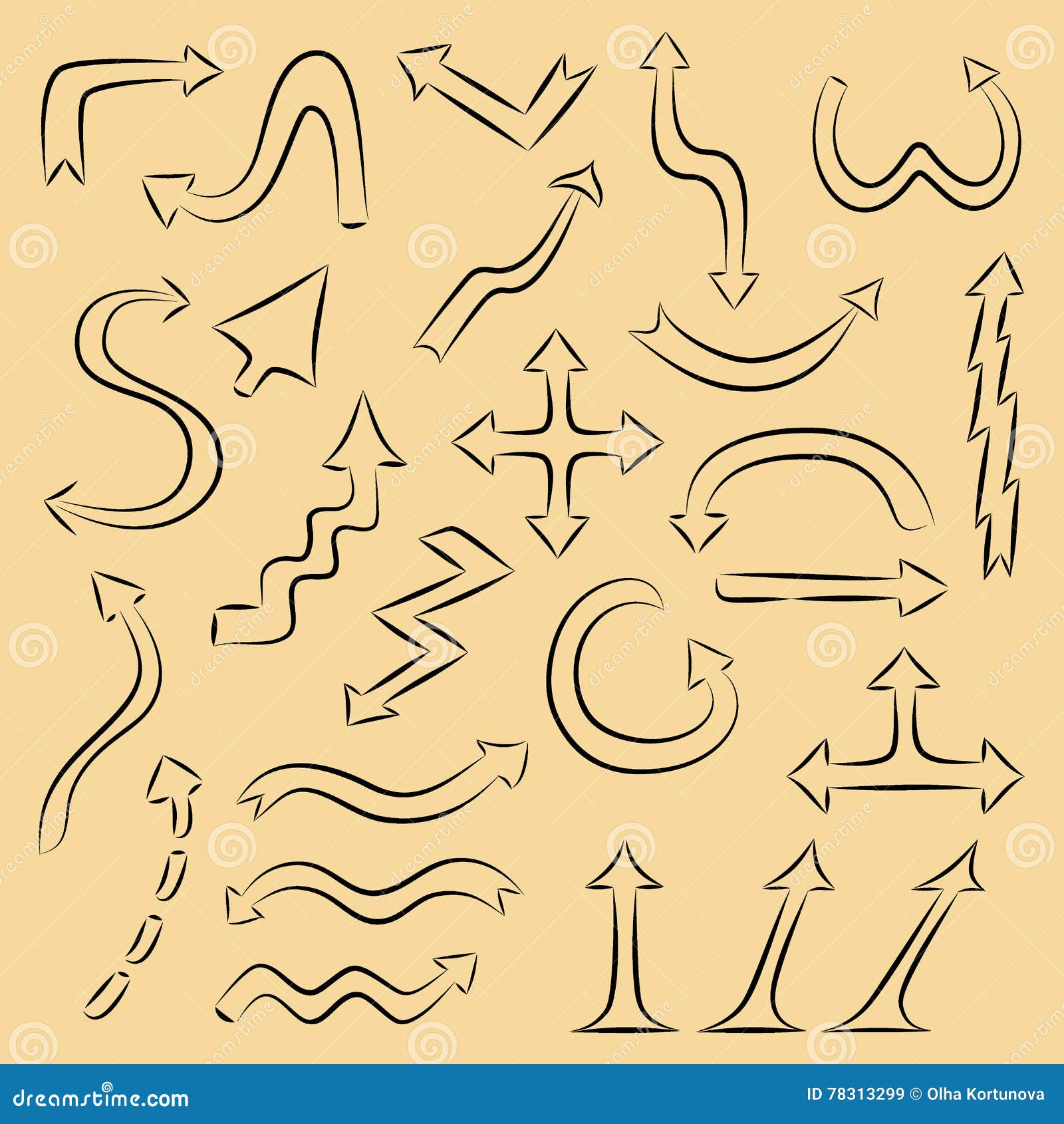 Hand Drawn Style Arrows Set. Collection of Black Linear Elements for ...