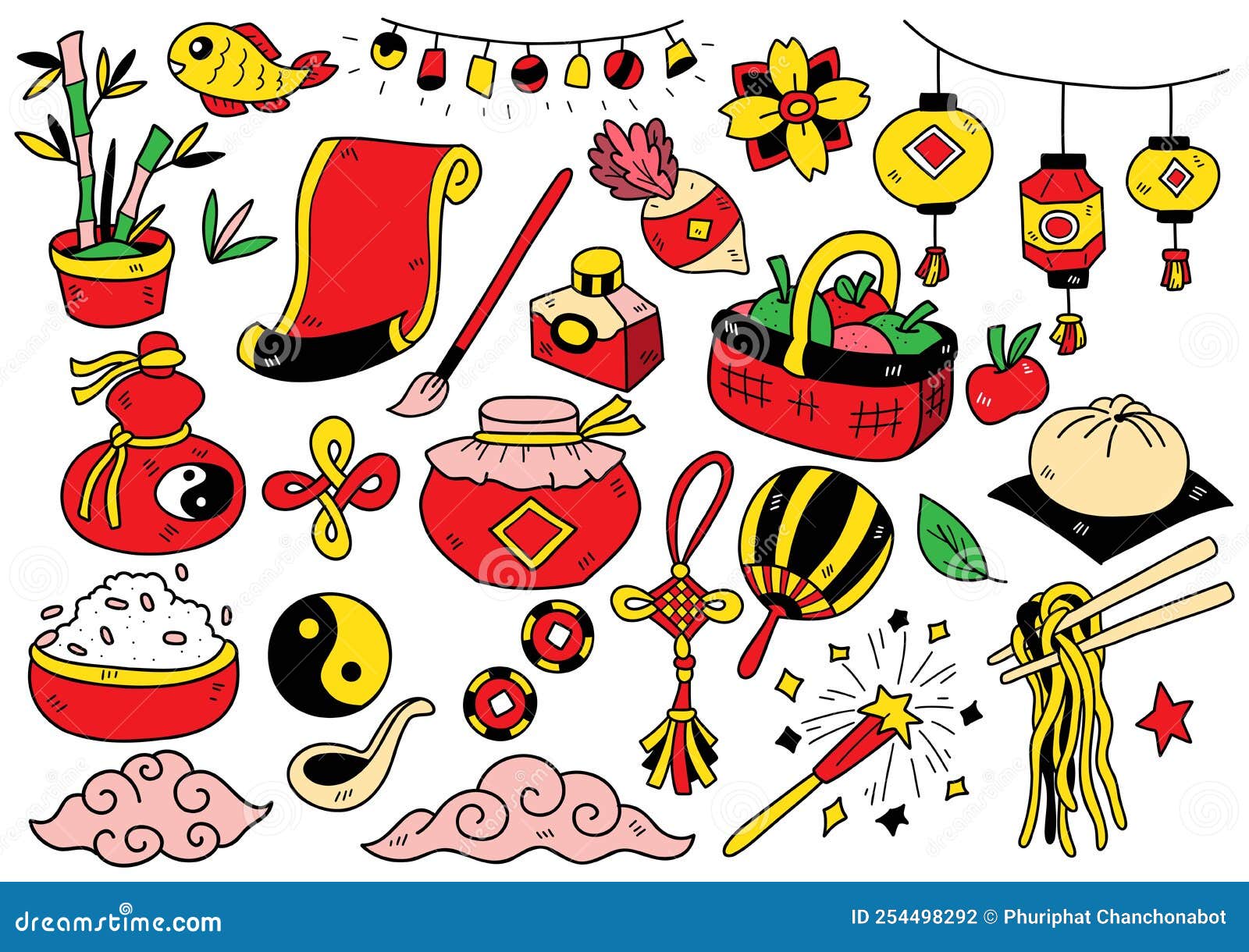 Hand Drawn Style China Doodle Objects Vector Illustration for Banner ...