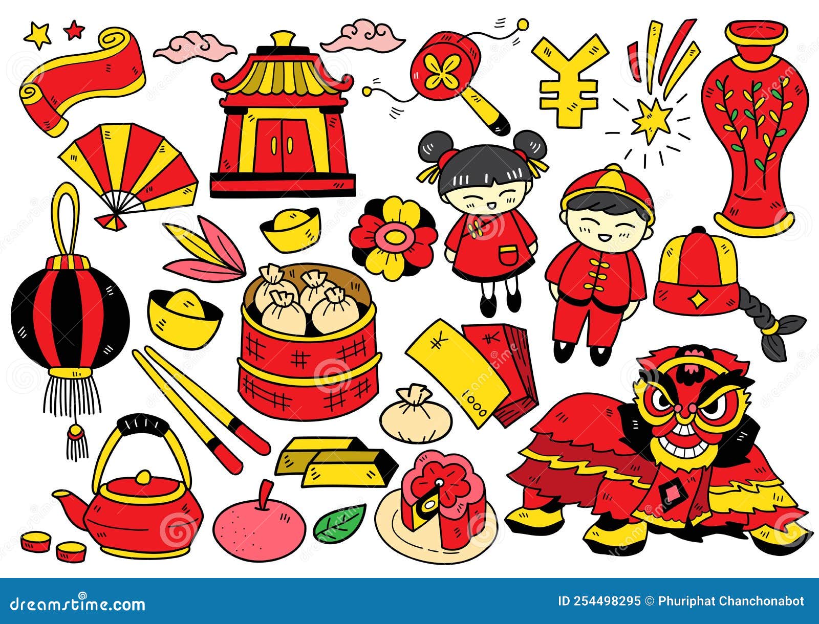 Hand Drawn Style China Doodle Objects Vector Illustration for Banner ...
