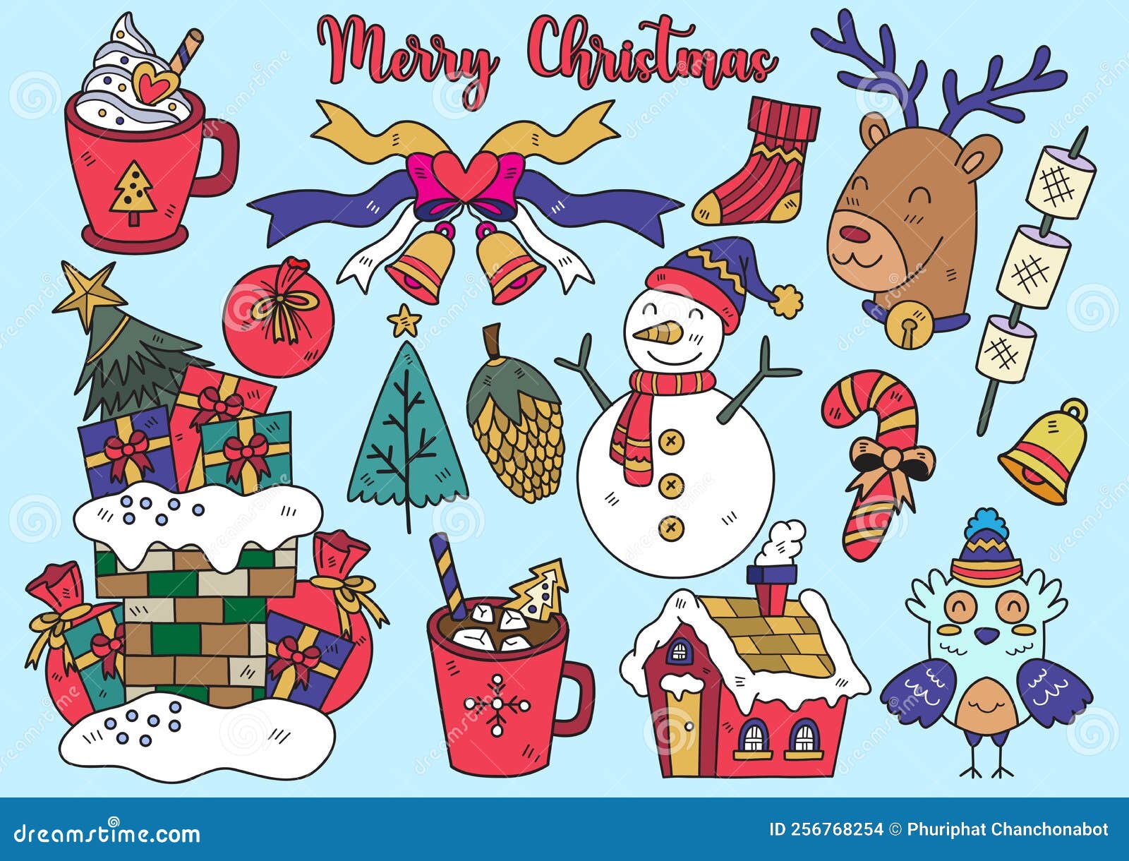 Hand Drawn Style Christmas Object Doodle Objects Vector Illustration ...