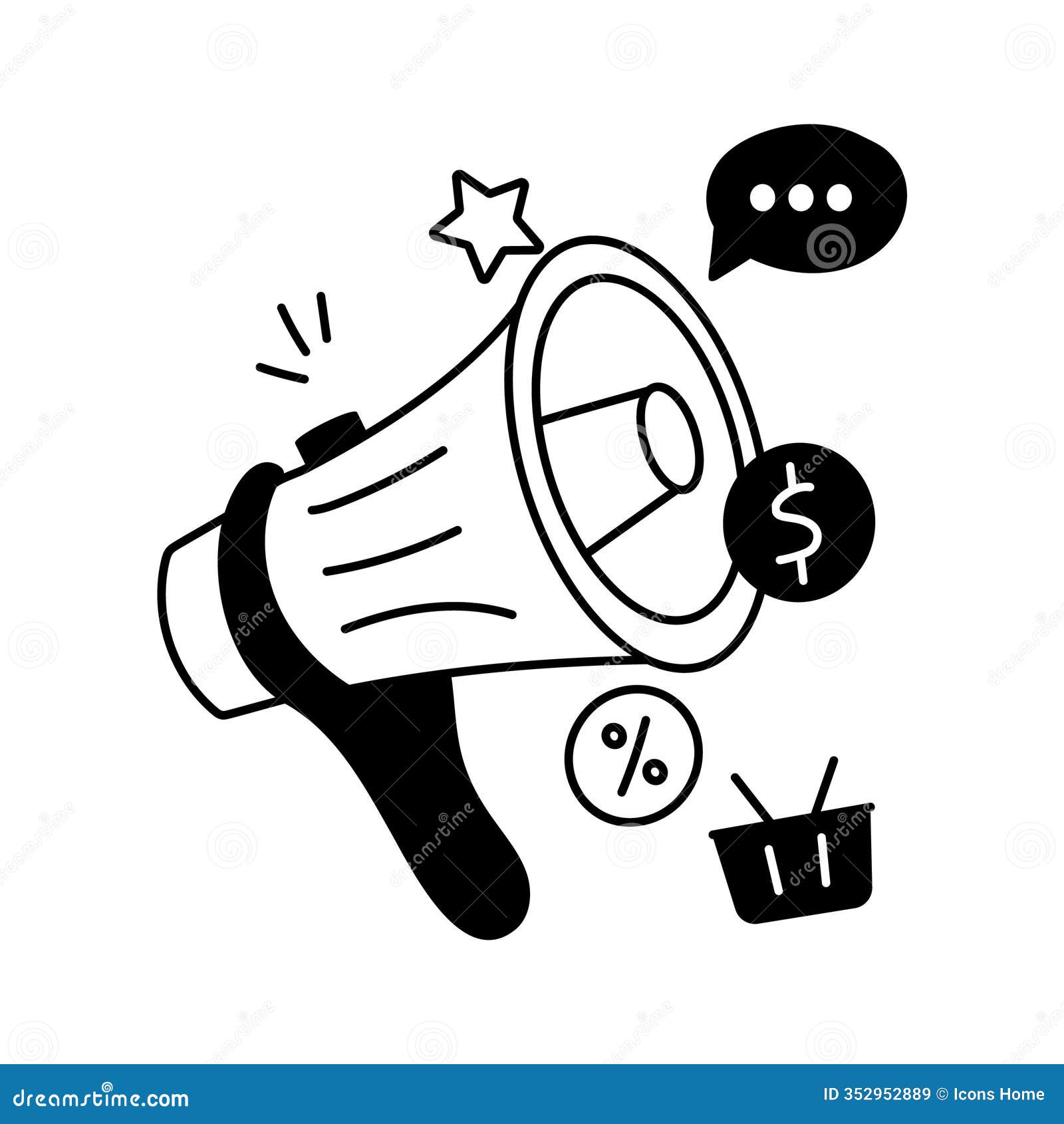 Hand Drawn Style Illustration Depicts a Megaphone, Representing a ...