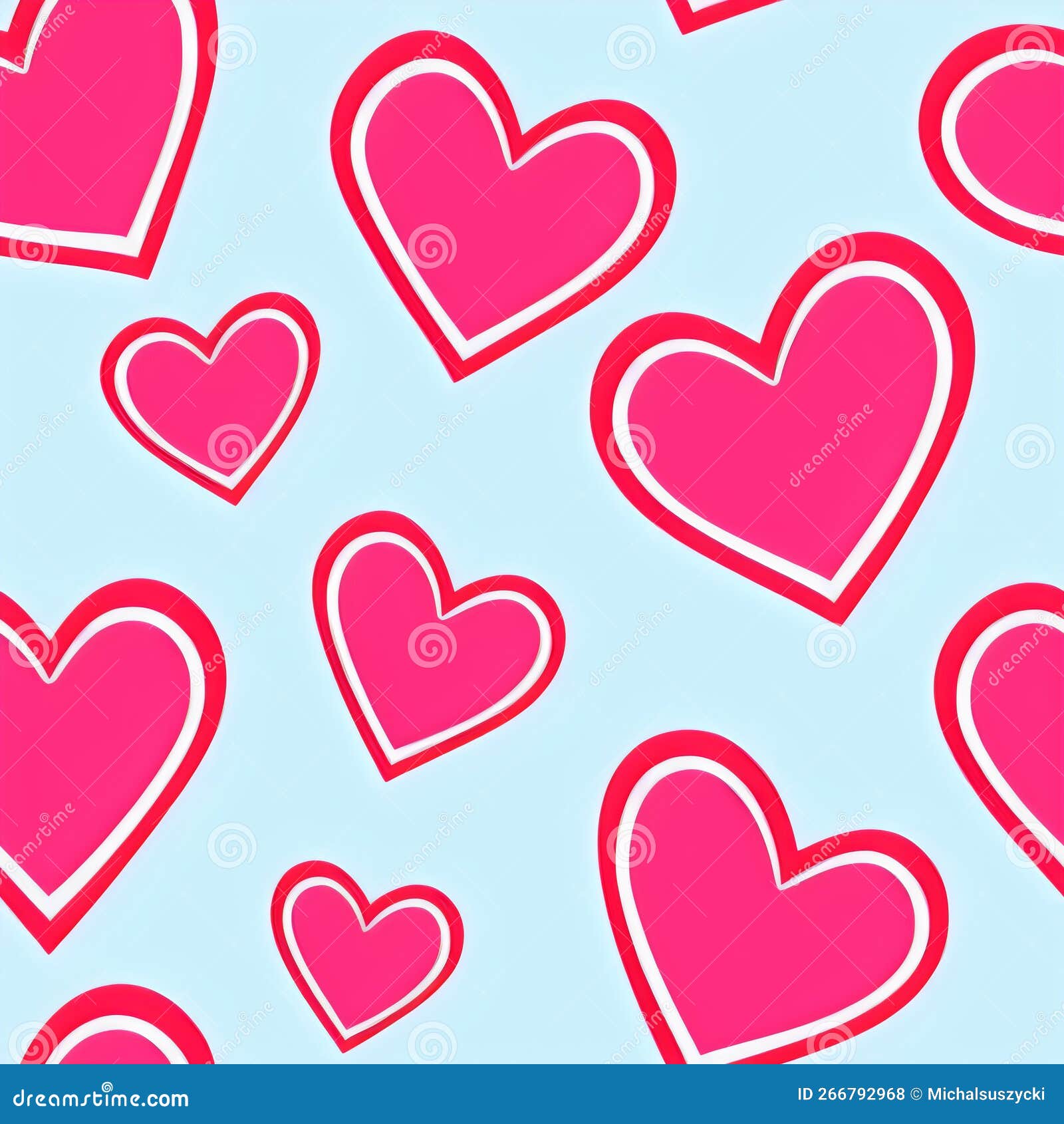 Hand Drawn Style Larger Hearts on Light Blue, Seamless Hearts Pattern ...