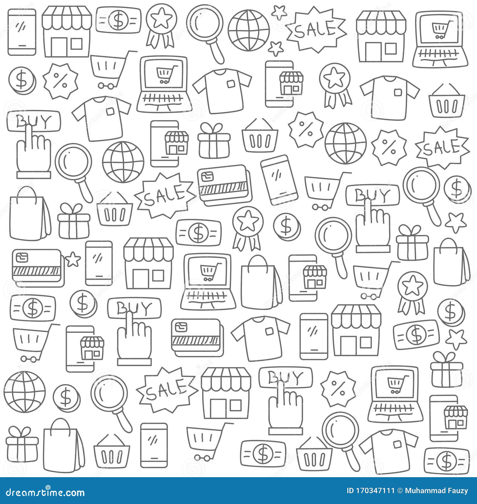 Hand Drawn Style Online Shopping Doodle Elements Vector Illustration Stock Vector - Illustration ...