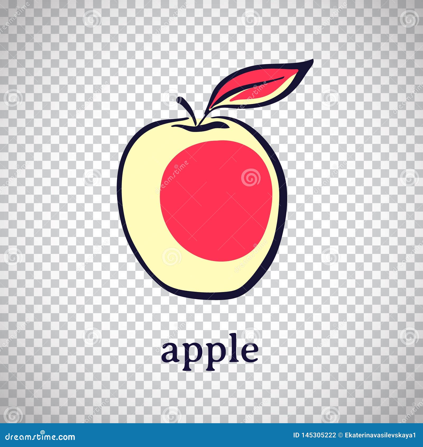 Hand Drawn Stylized Apple. Vector Fruit Isolated on Transparent ...