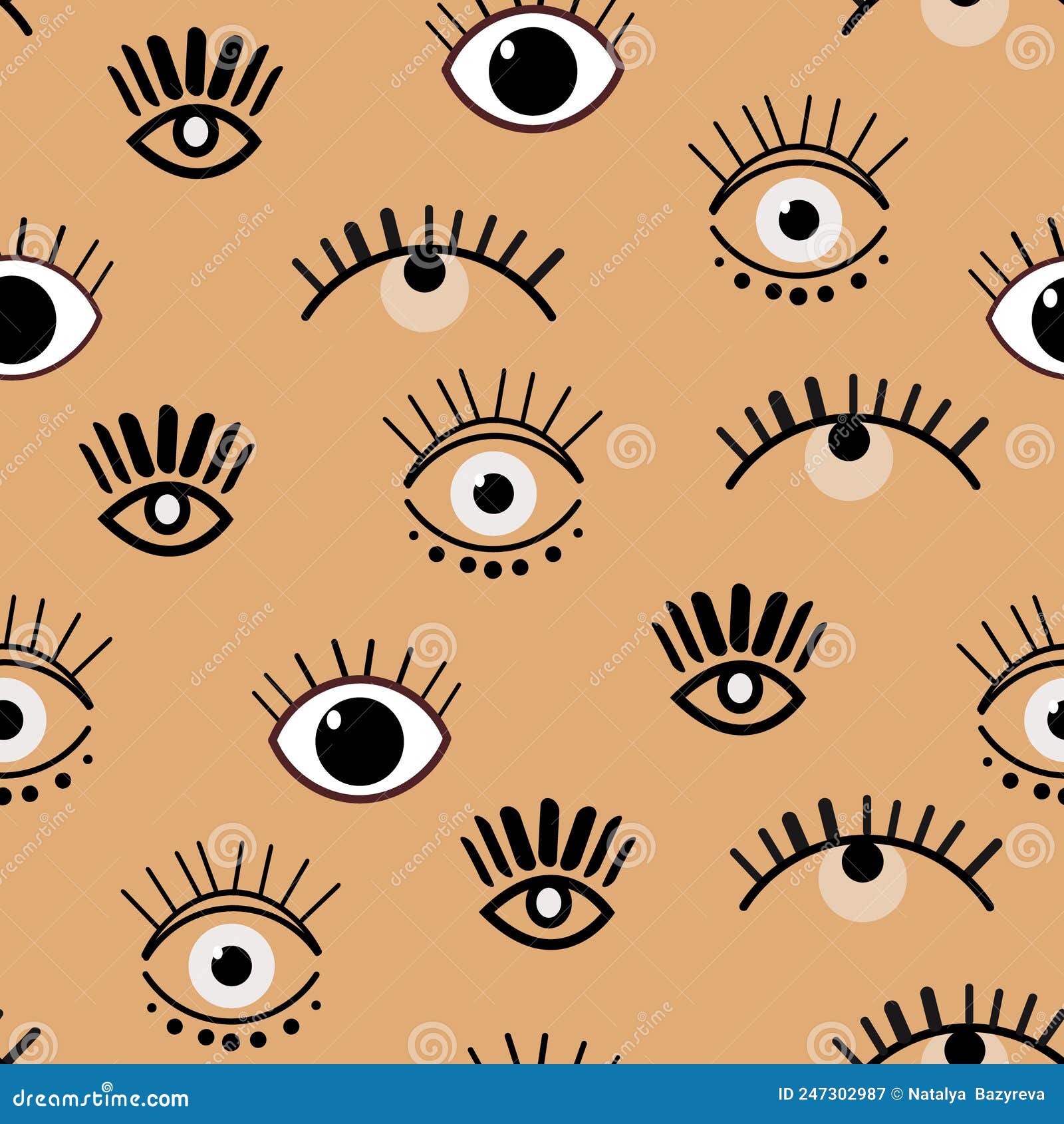 Hand Drawn Stylized Eyes, Seamless Texture Stock Illustration ...