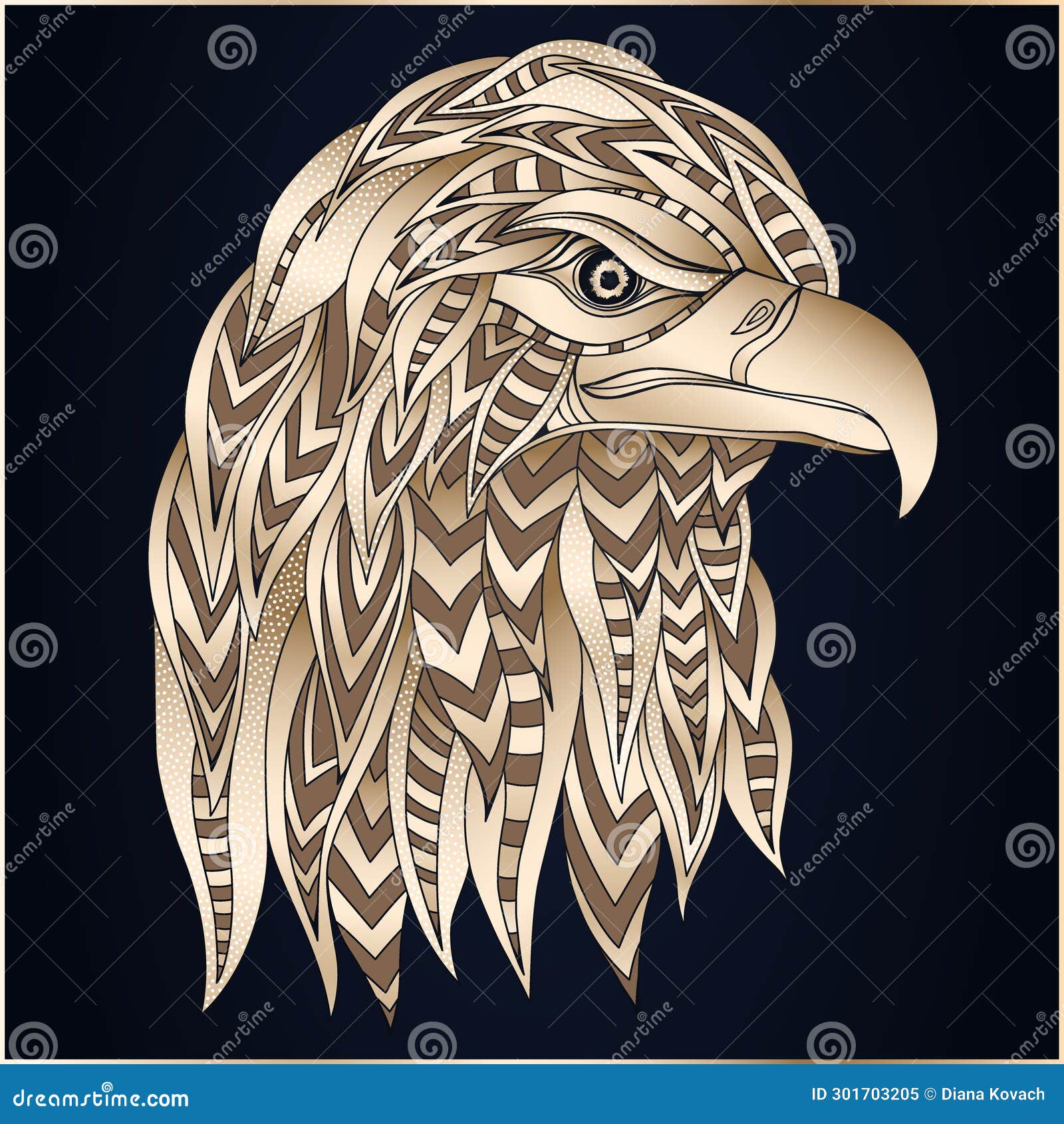Hand Drawn Stylized Golden Eagle Head. Abstract Ethnic Image with ...
