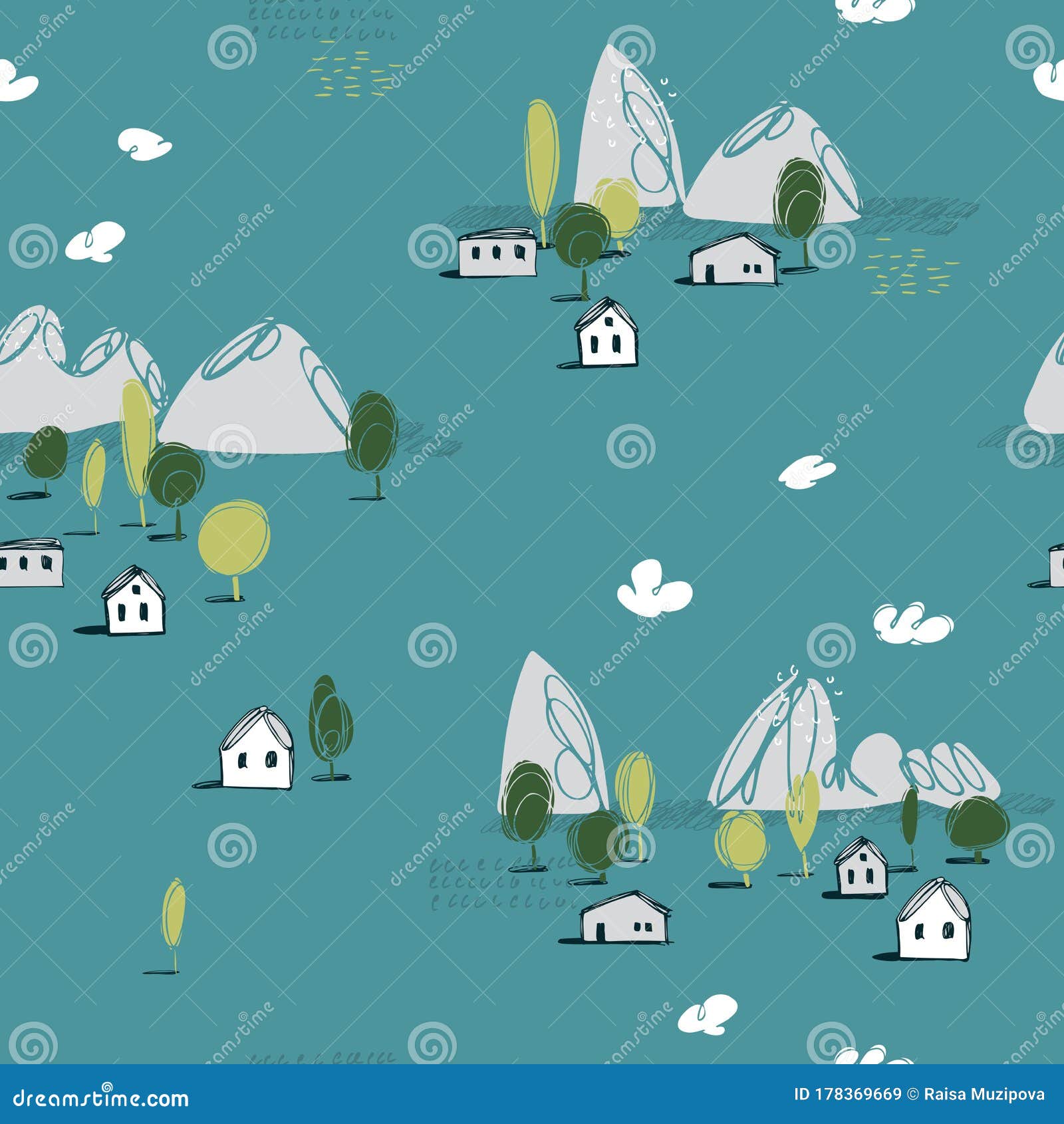 Hand Drawn Stylized Landscape. Vector Pattern Stock Vector ...