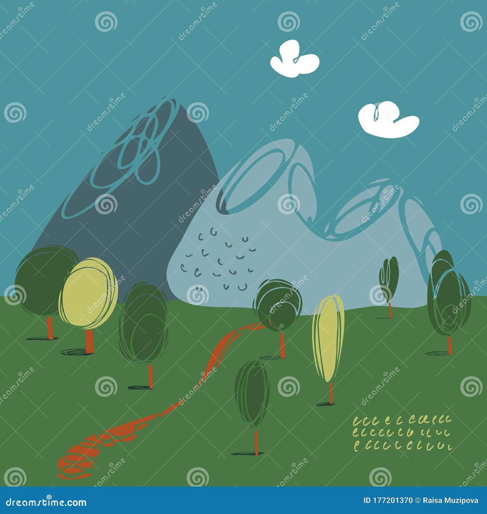 Stylized Landscape with Mountains. Vector Illustration Stock Vector ...