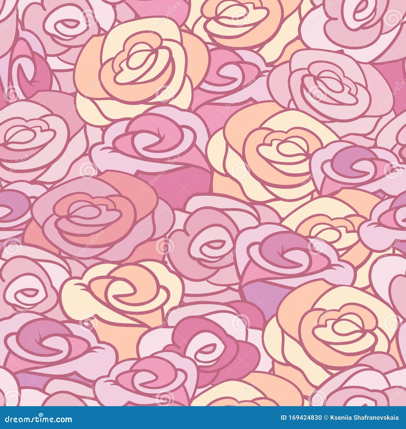 Hand Drawn Stylized Roses, Abstract Vector Seamless Pattern Stock ...