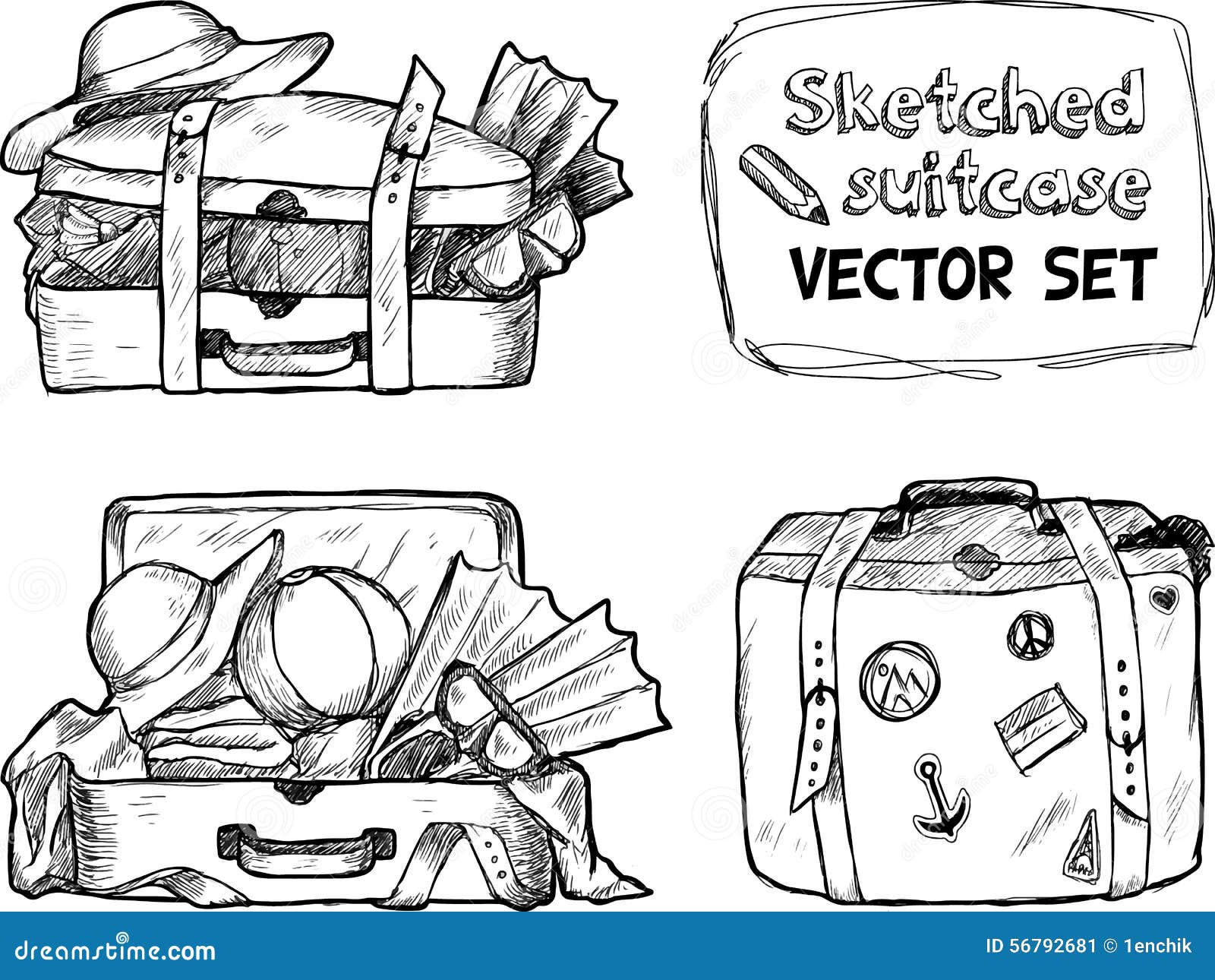 Hand-drawn Suitcase Sketches Set Stock Illustration - Illustration of ...