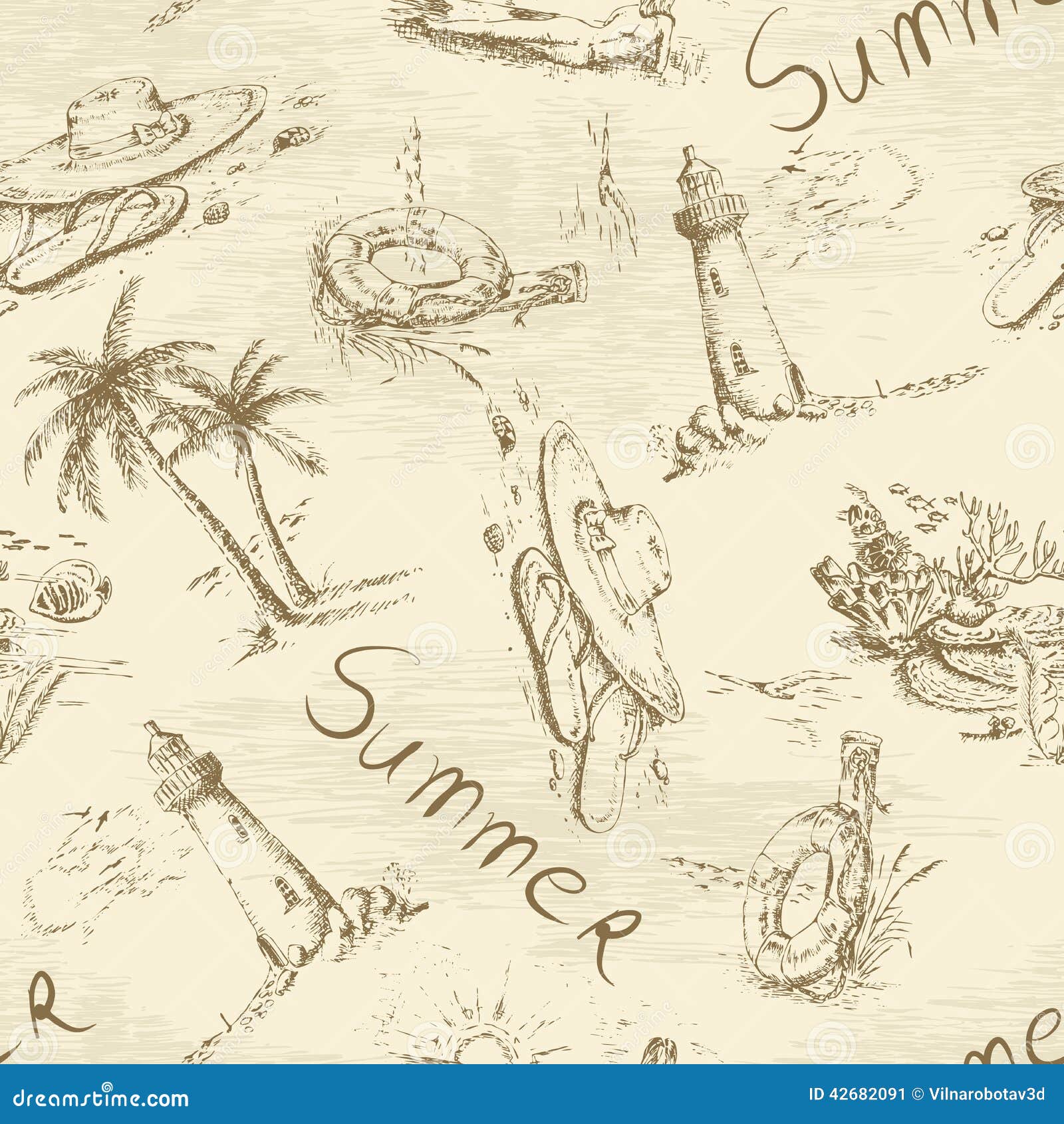 Hand Drawn Summer Background Stock Vector - Illustration of tourism ...