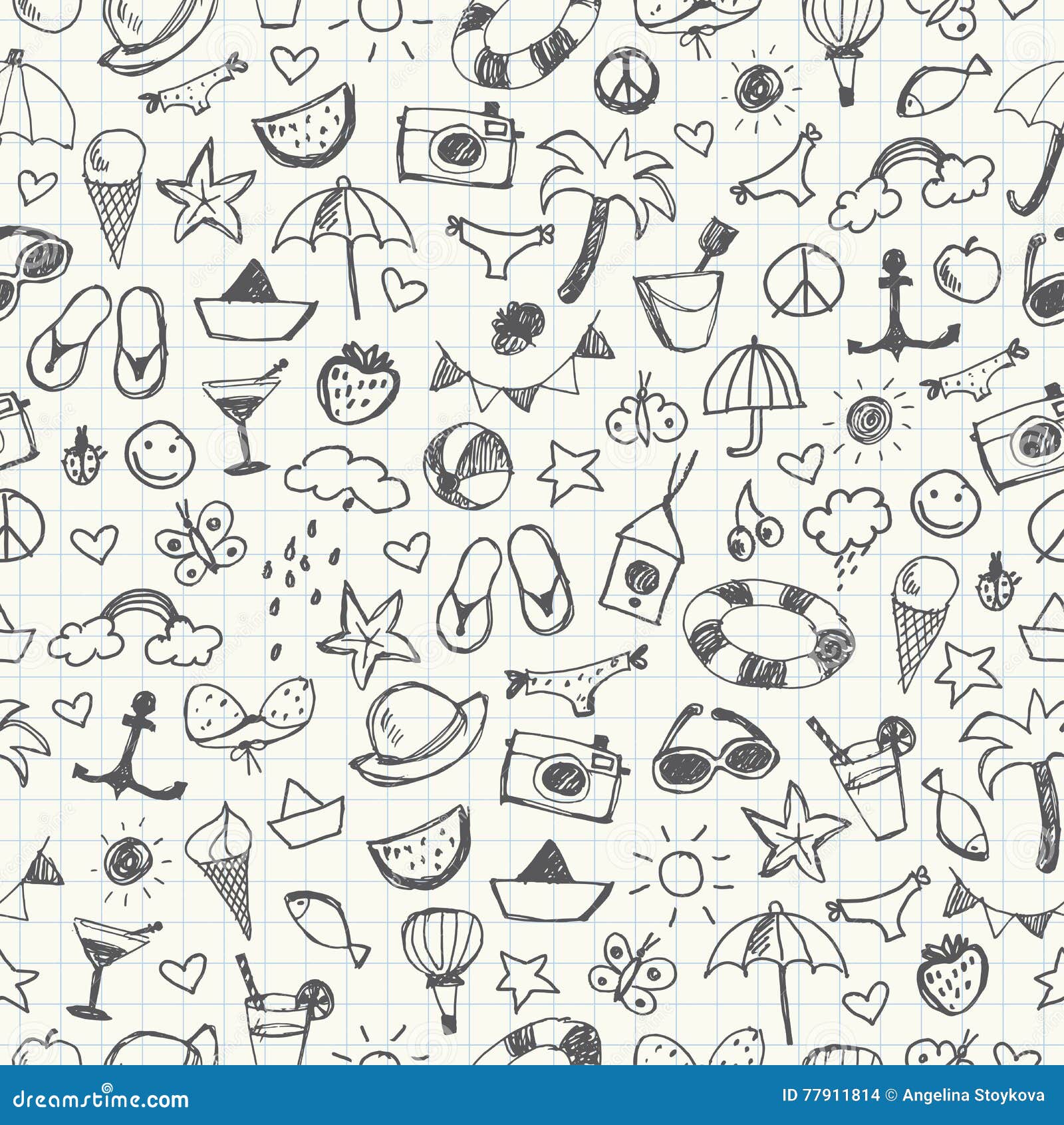Hand-drawn Summer Doodles. Seamless Pattern Stock Vector - Illustration ...