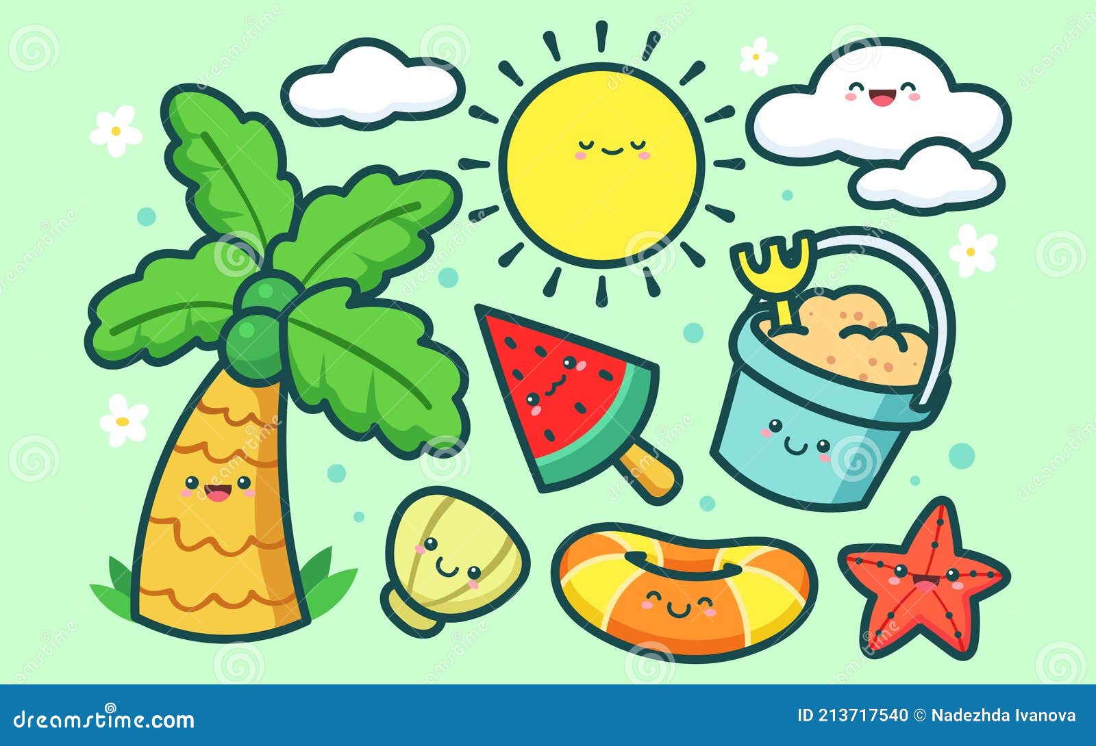 Hand Drawn Summer Elements Collection Vector Illustration. Stock Vector ...