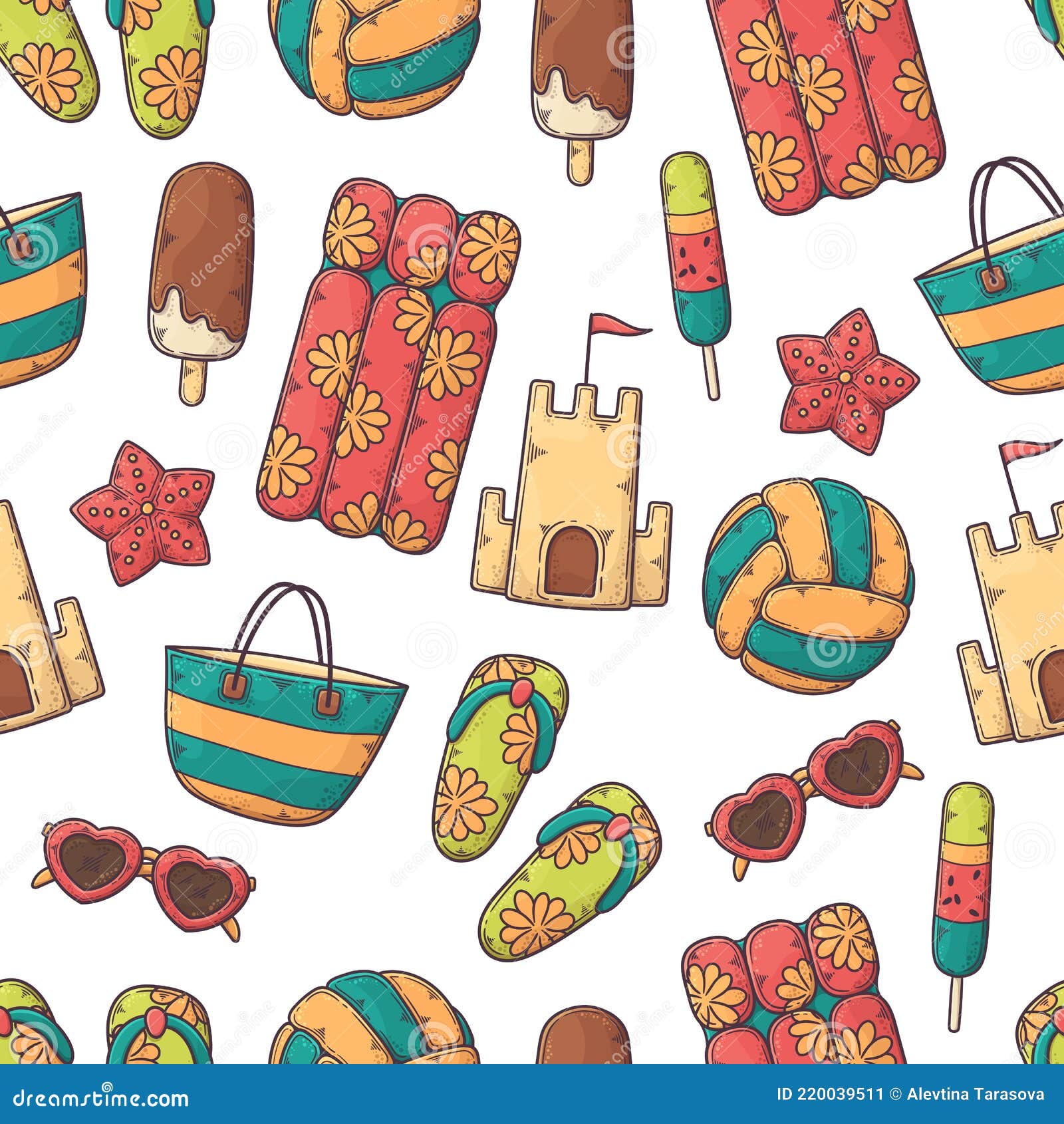 Hand Drawn Summer Elements Collection Vector. Stock Vector ...