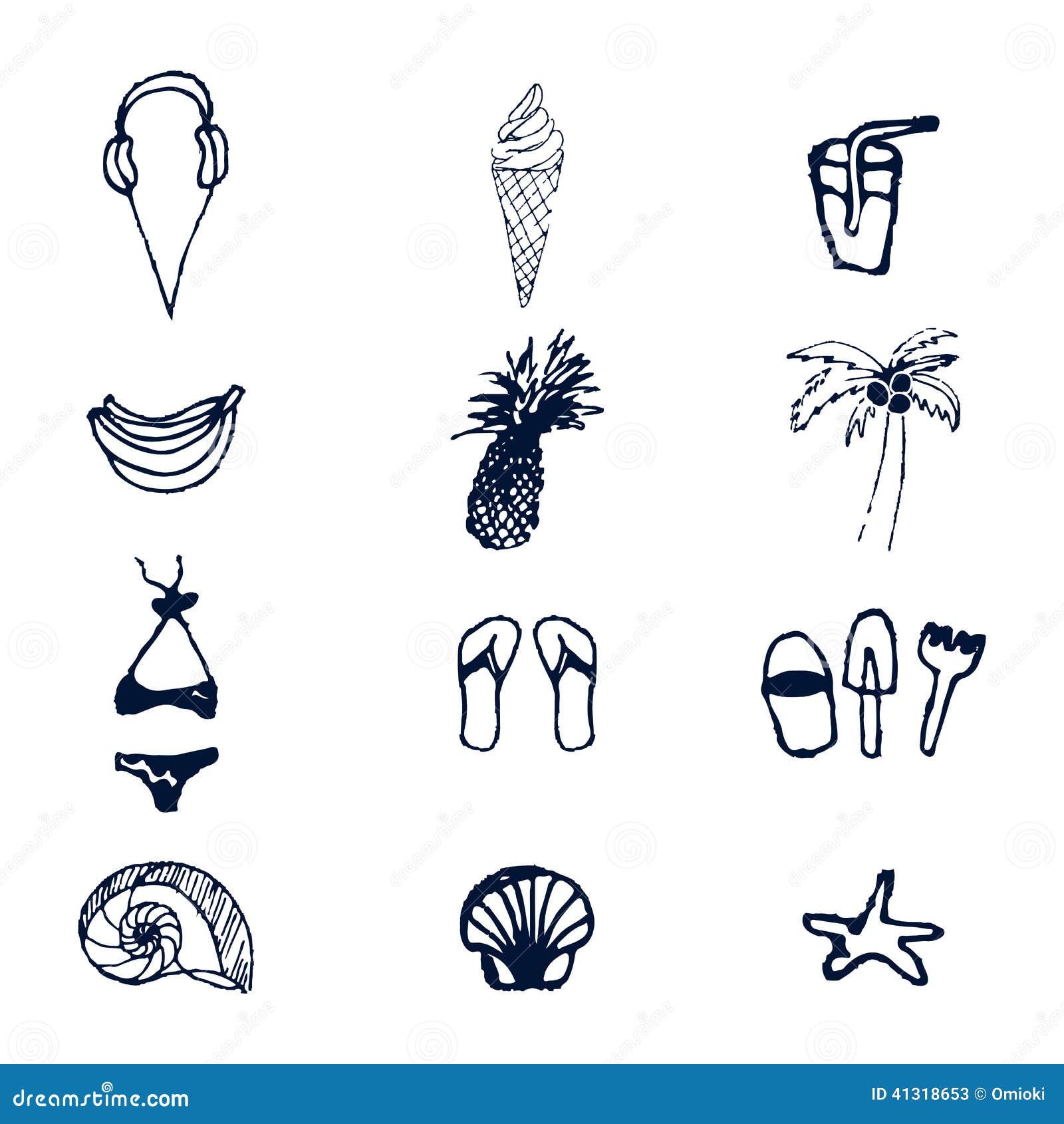 Hand-drawn Summer Icons Set Stock Vector - Illustration of pineapple ...