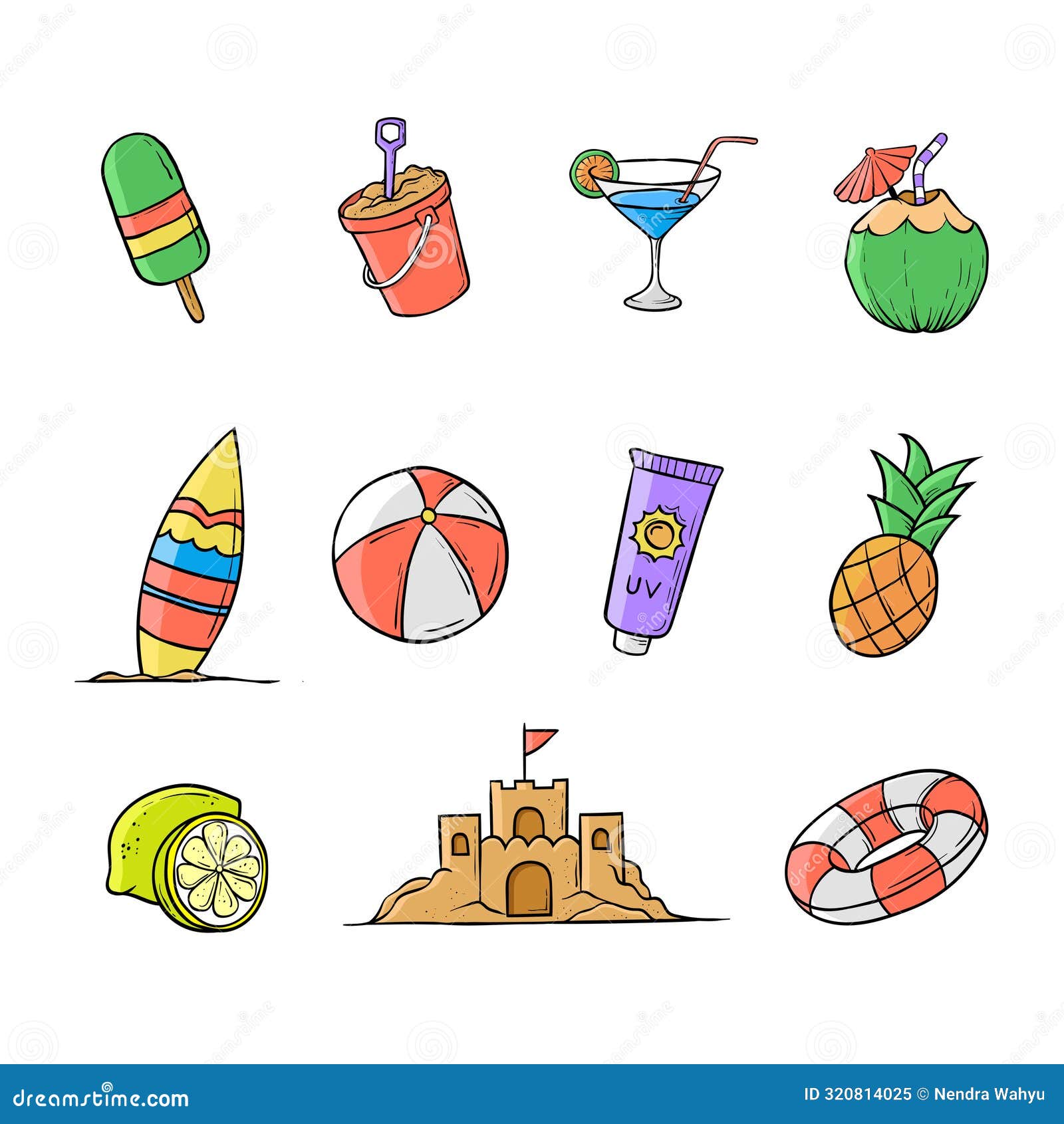 Hand Drawn Summer Object Vector Illustration. Stock Illustration ...