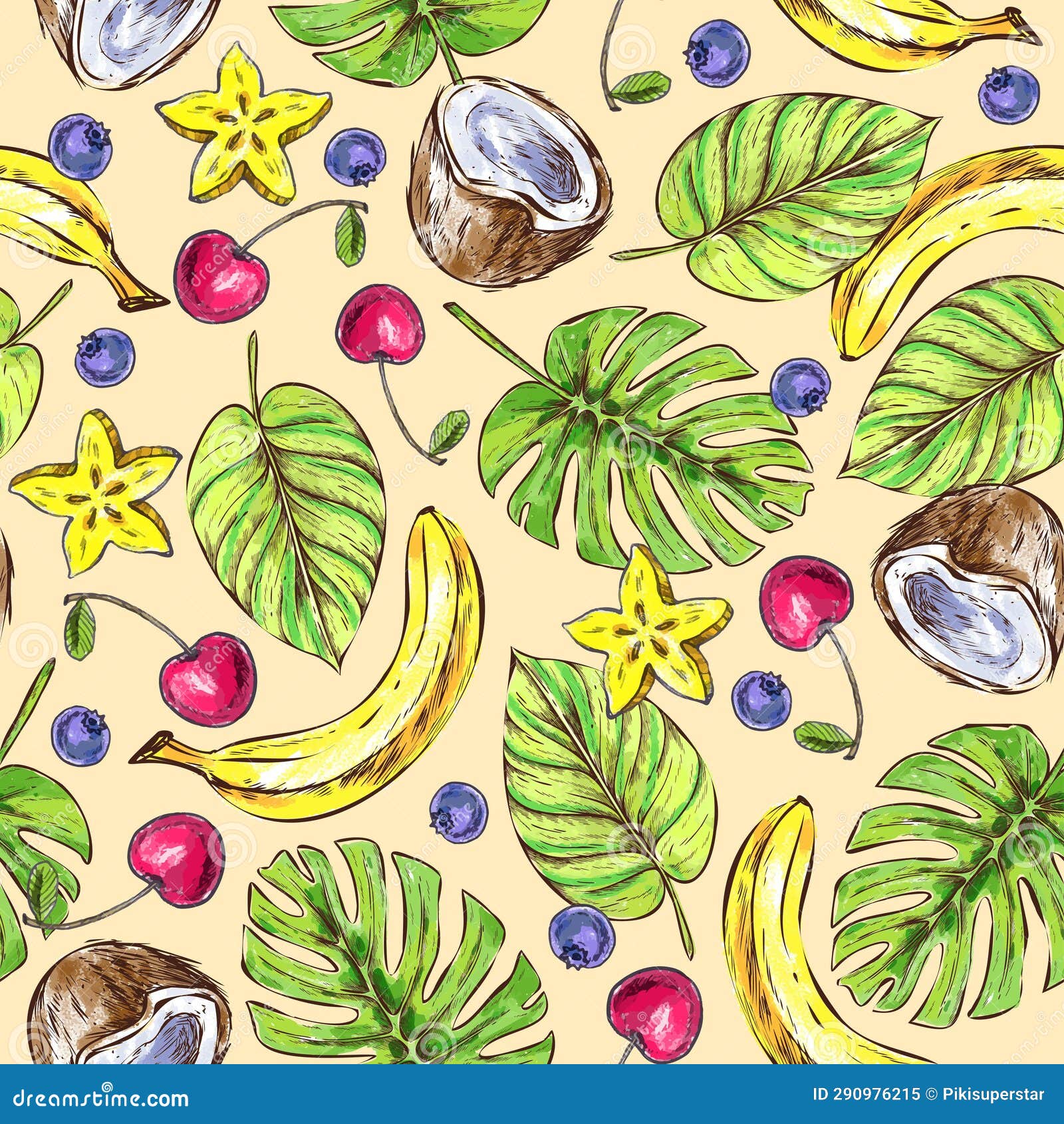 Hand Drawn Summer Tropical Pattern Vector Design Illustration Stock ...