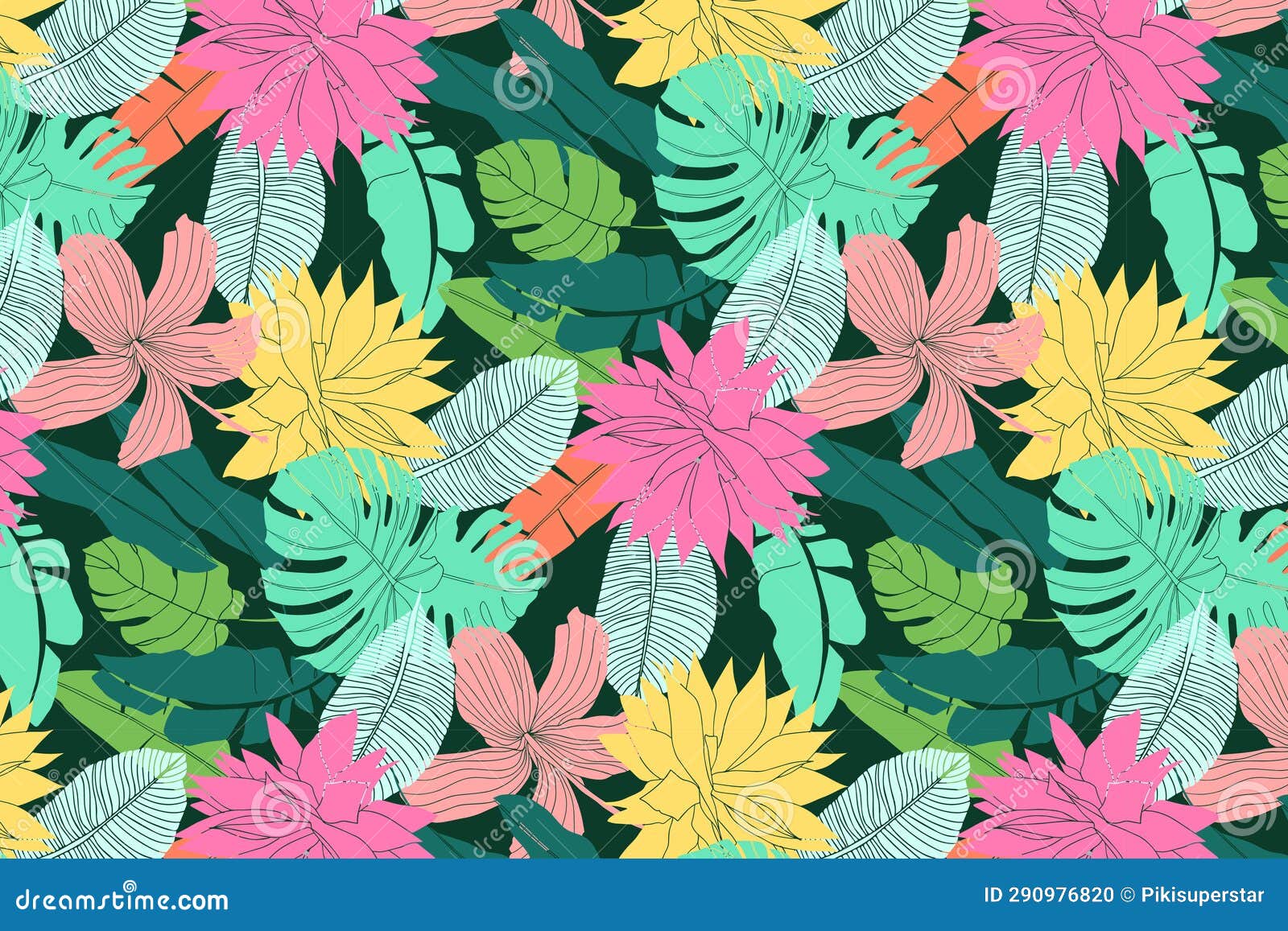 Hand Drawn Summer Tropical Pattern Vector Design Illustration Stock ...