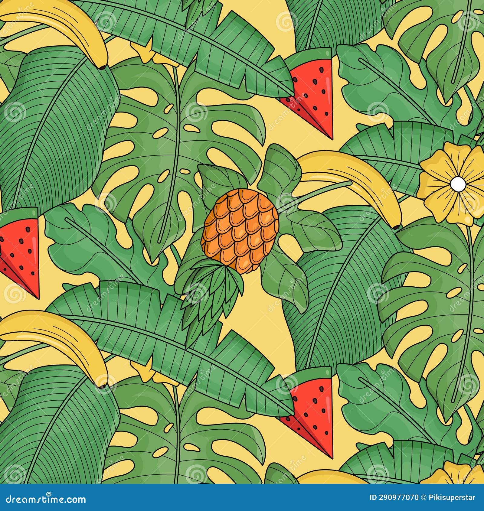 Hand Drawn Summer Tropical Pattern Vector Design Illustration Stock ...