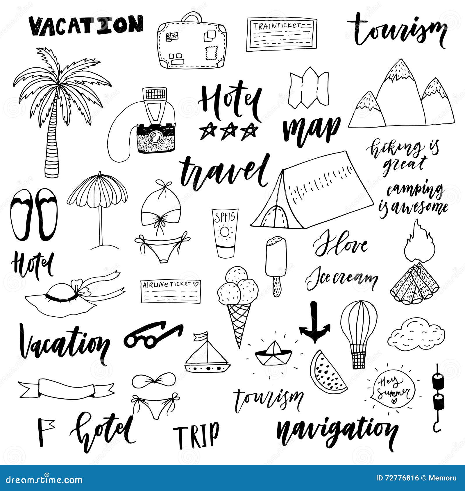 Hand Drawn Summer Vacation Doodles Stock Vector - Illustration of ...