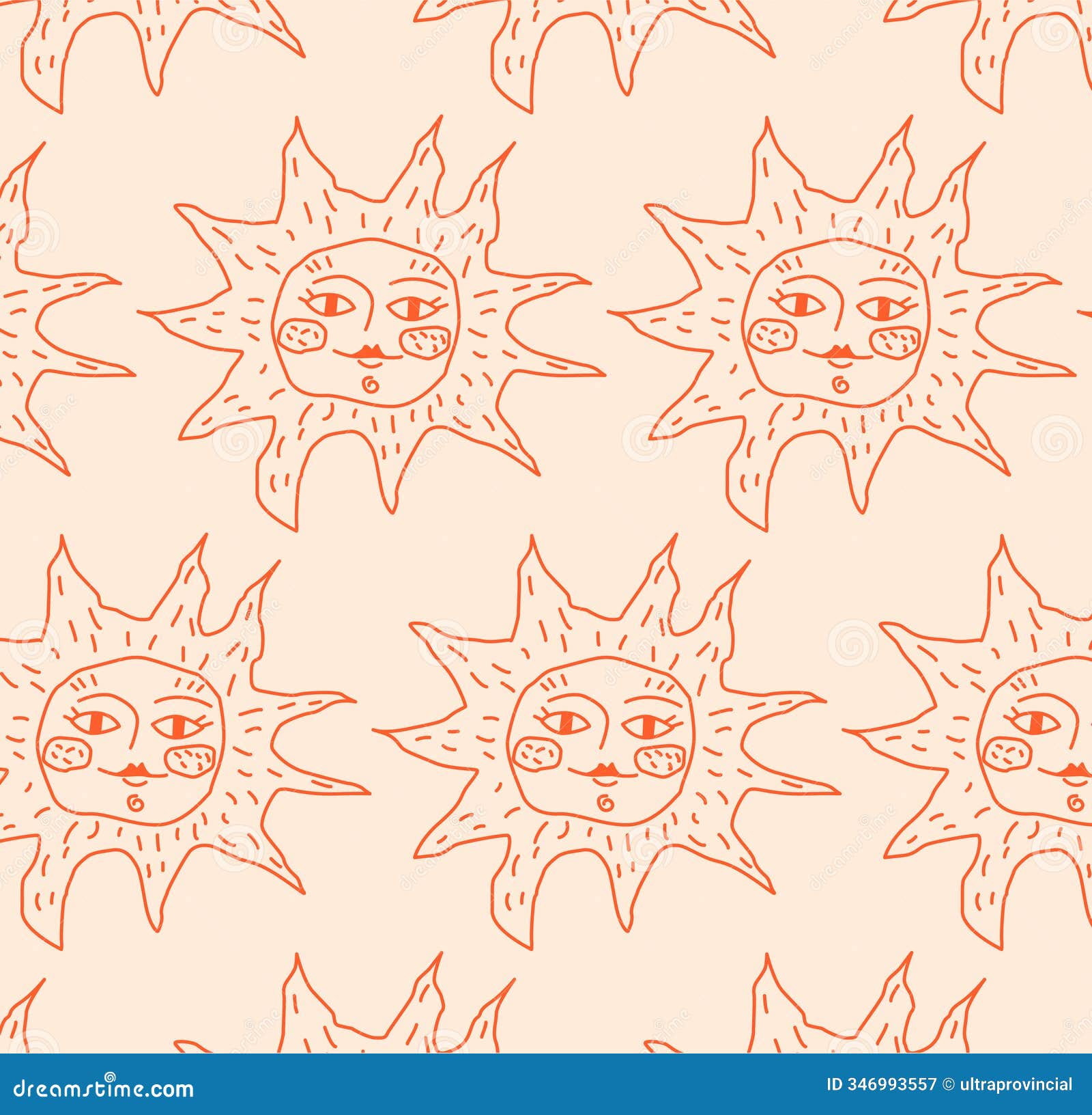 Hand-drawn Sun Faces Pattern, Seamless Flat Vector Illustration Stock ...