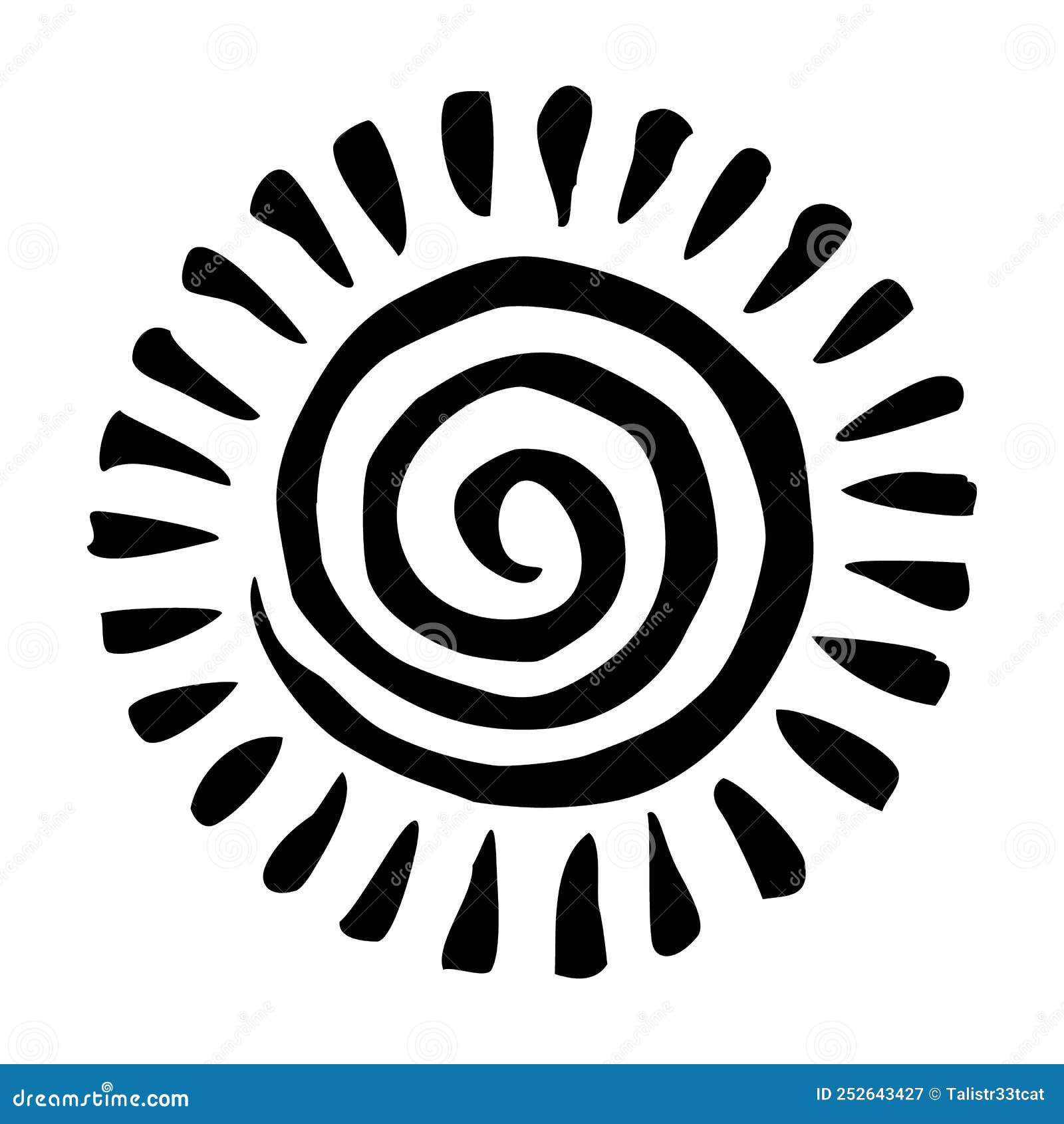 Hand Drawn Sun Painted with Ink Brush Stock Illustration - Illustration ...