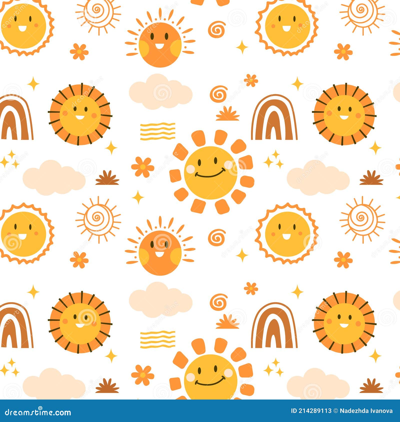 Hand Drawn Sun Pattern Vector Illustration. Stock Vector - Illustration ...