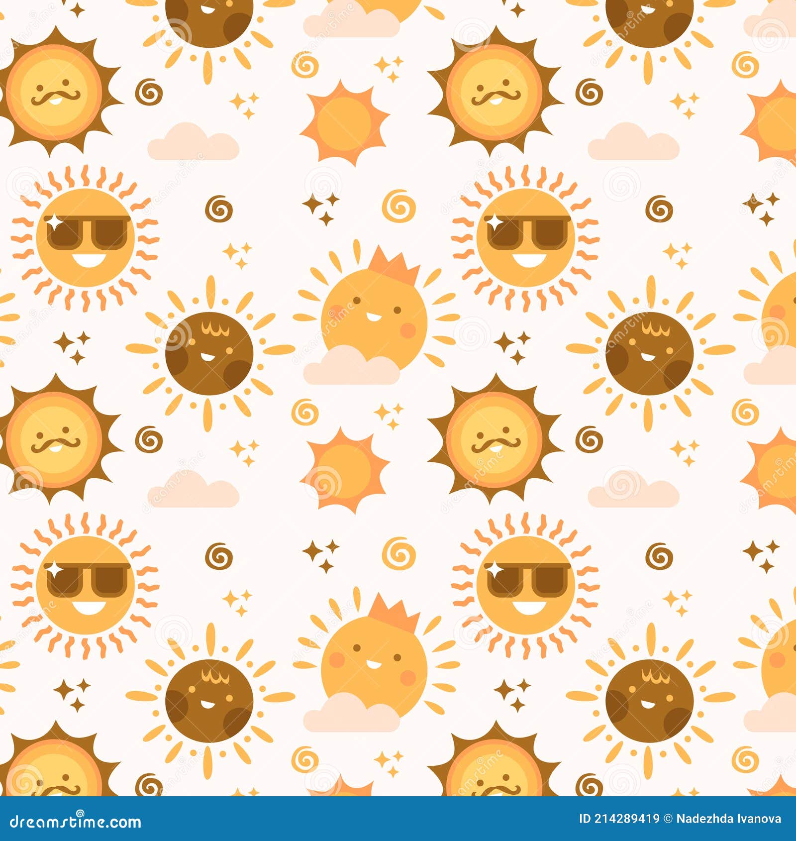 Hand Drawn Sun Pattern Vector Illustration. Stock Vector - Illustration ...