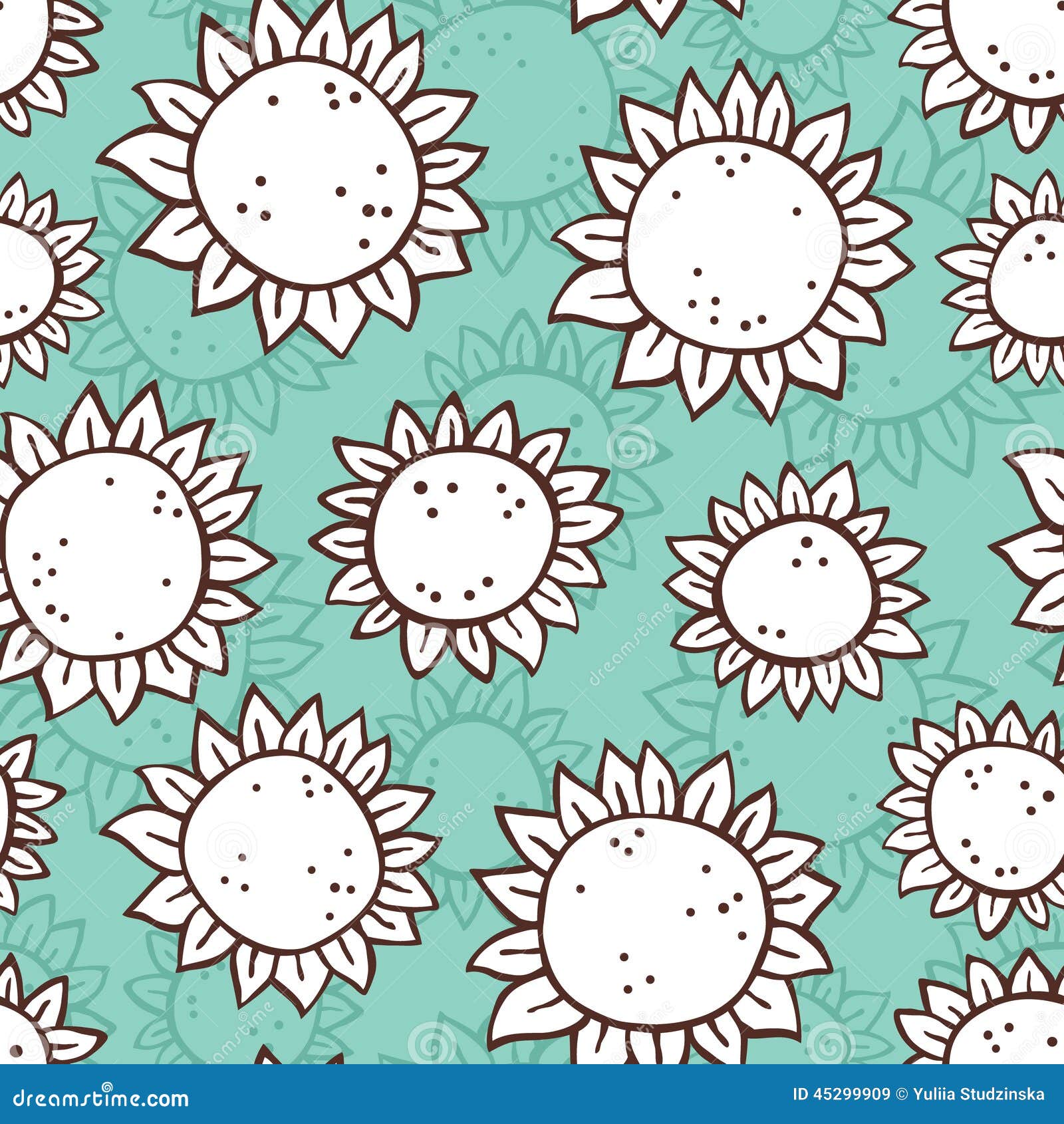 Hand Drawn Sunflower Pattern. Stock Vector - Illustration of botanical ...