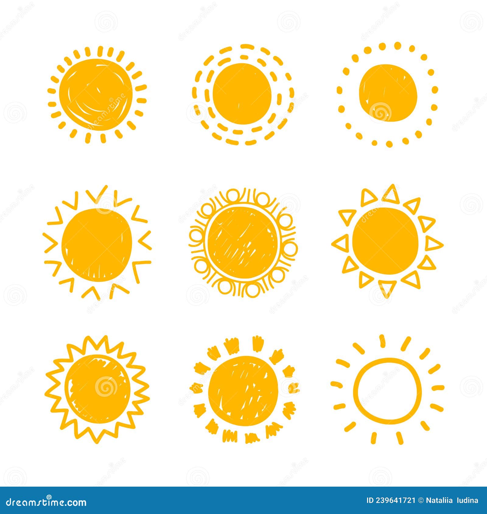 Hand Drawn Suns. Sun Icon. Stylized Sun. Vector Illustration Stock ...