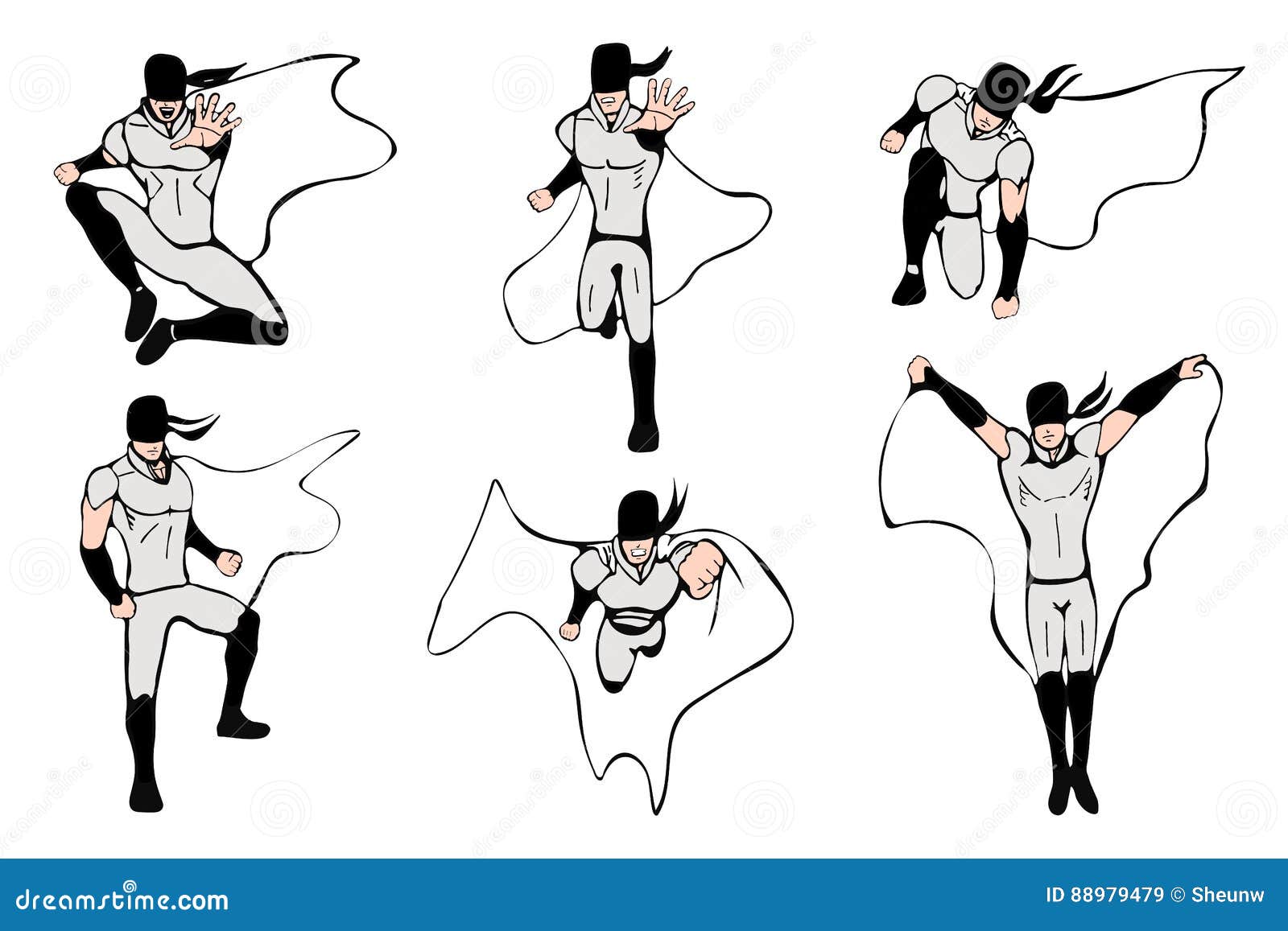 Hand Drawn Superhero Models in Various Poses. Stock Vector ...