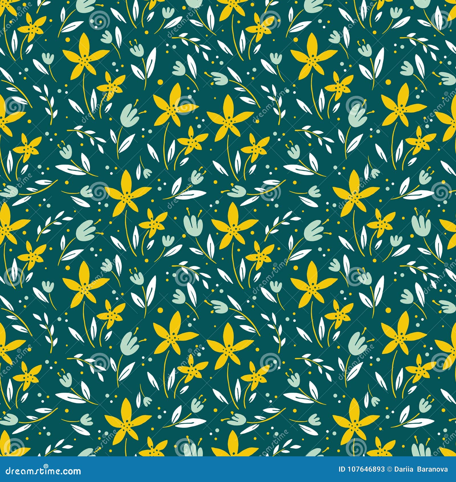 Hand Drawn Surface Pattern Design with Flowers in Garden Stock Vector ...