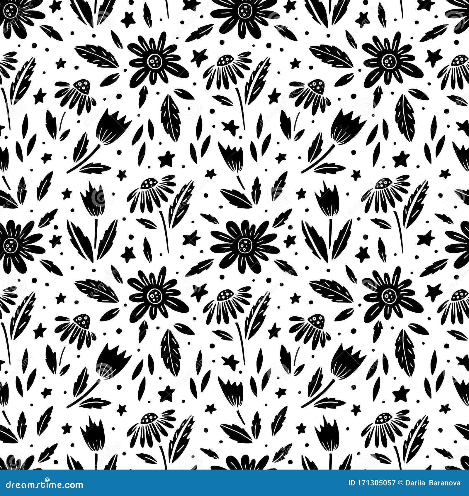 Hand Drawn Surface Pattern Design with Flowers in Garden Stock Vector ...