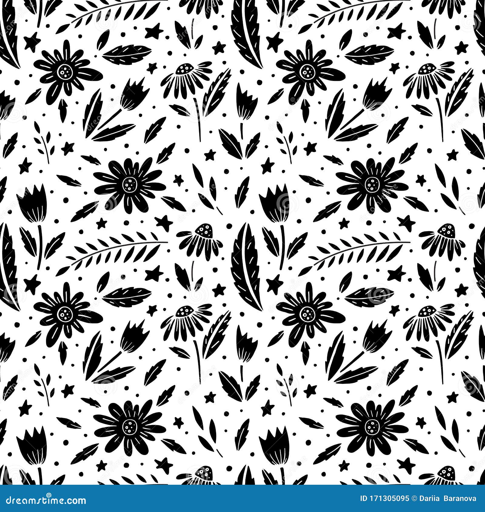 Hand Drawn Surface Pattern Design with Flowers in Garden Stock Vector ...