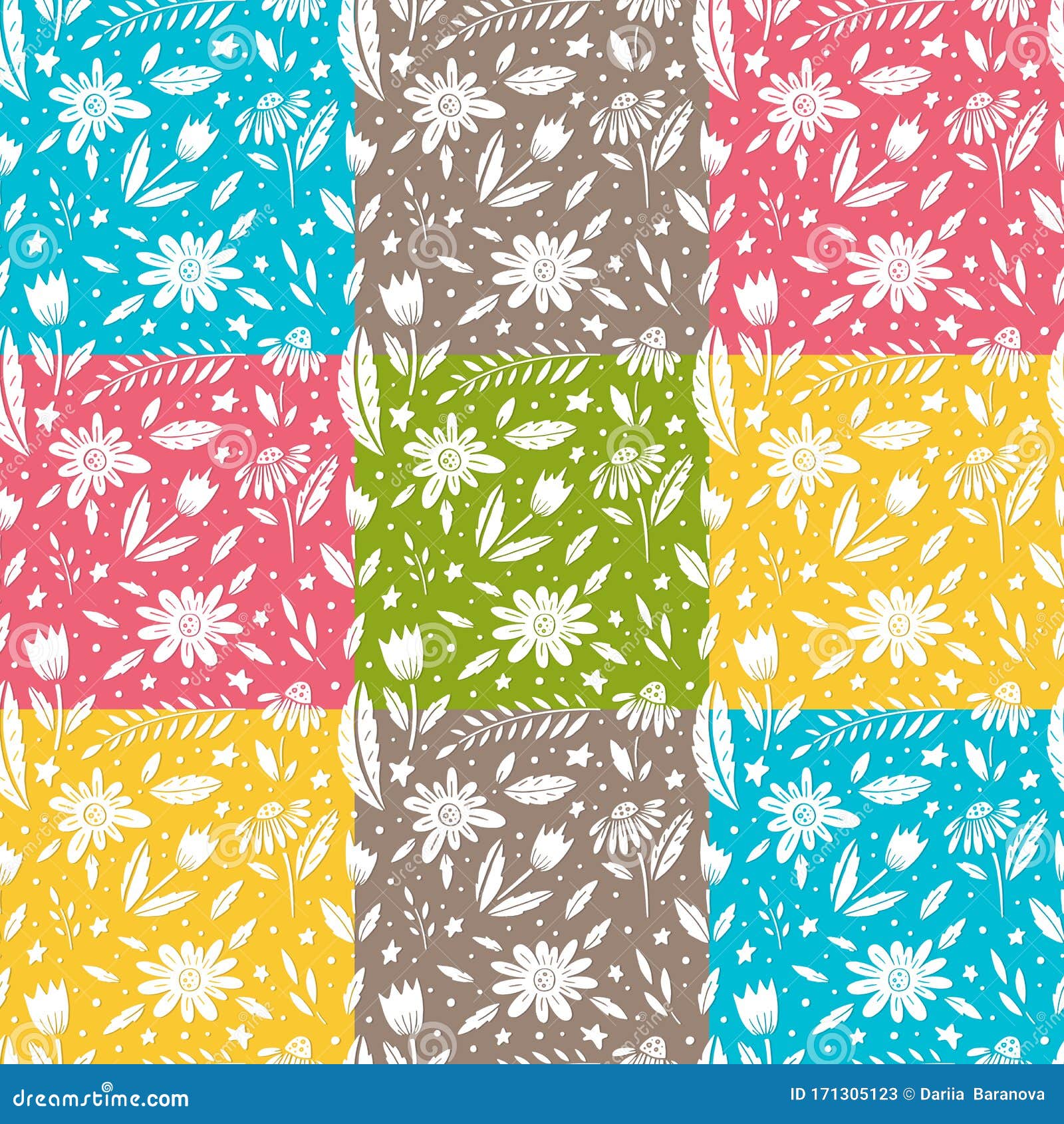 Hand Drawn Surface Pattern Design with Flowers in Garden Stock Vector ...