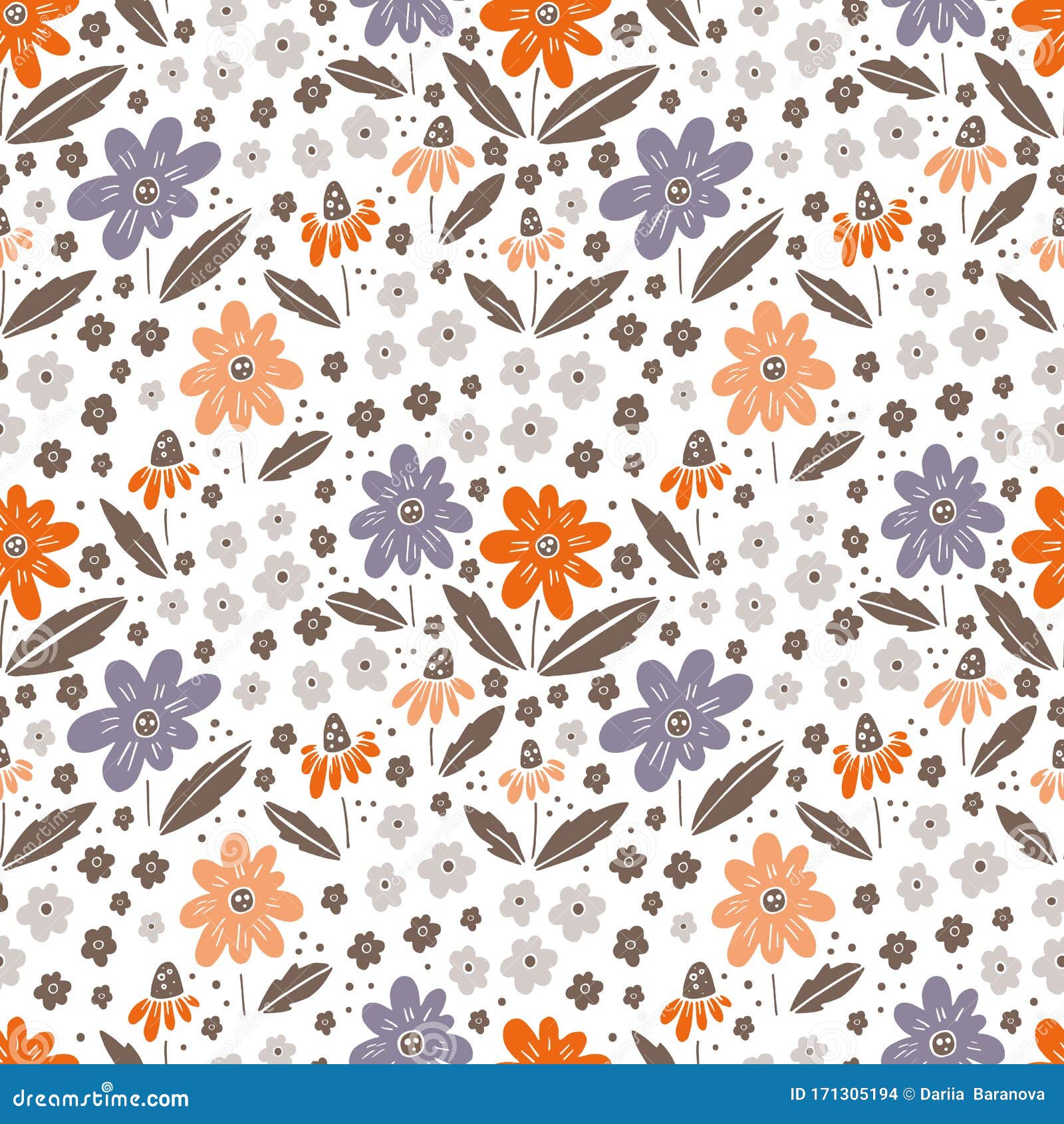 Hand Drawn Surface Pattern Design with Flowers in Garden Stock Vector ...