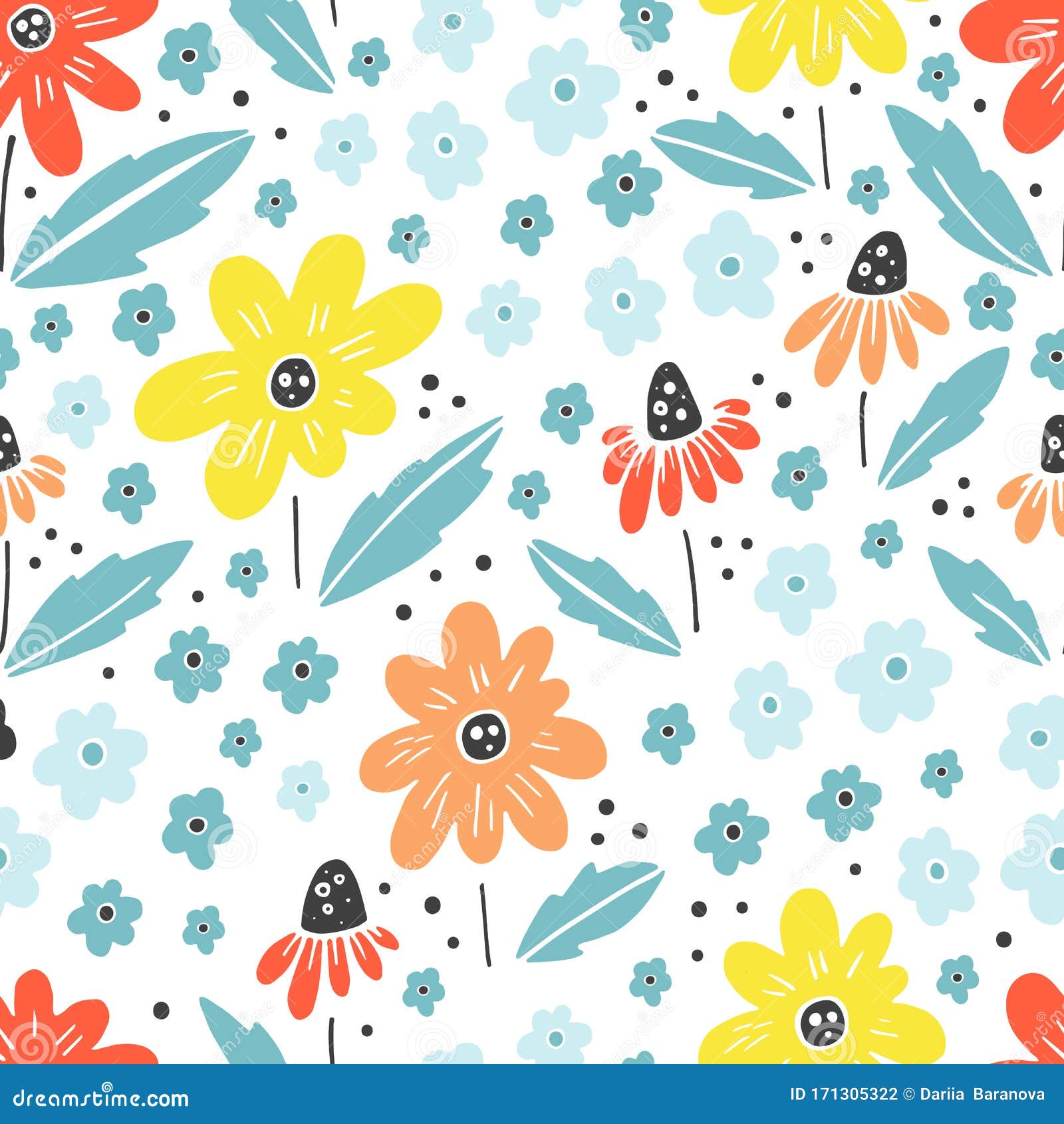 Hand Drawn Surface Pattern Design with Flowers in Garden Stock Vector ...