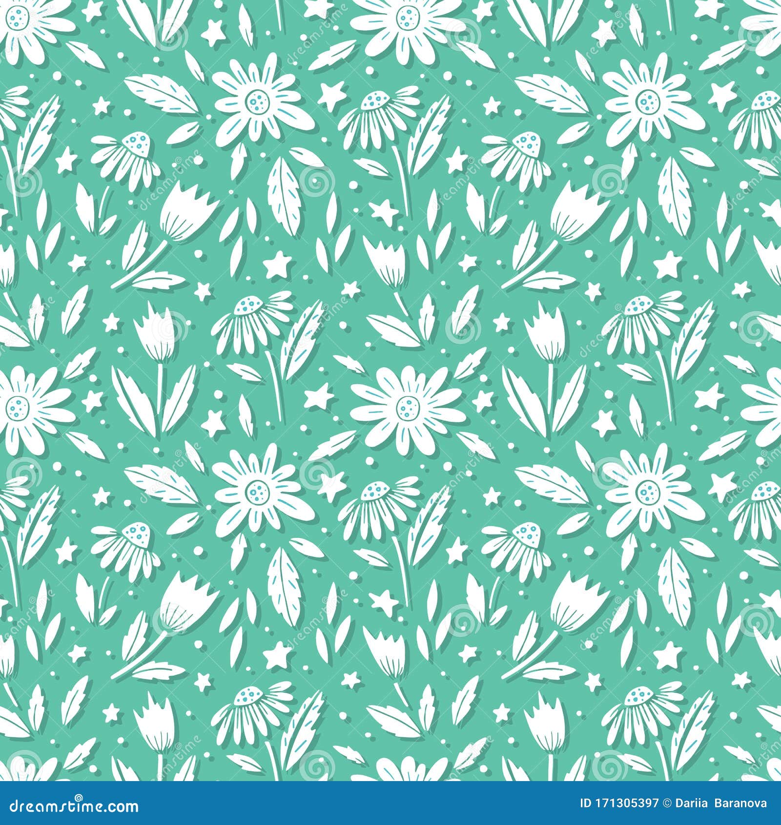 Hand Drawn Surface Pattern Design with Flowers in Garden Stock Vector ...