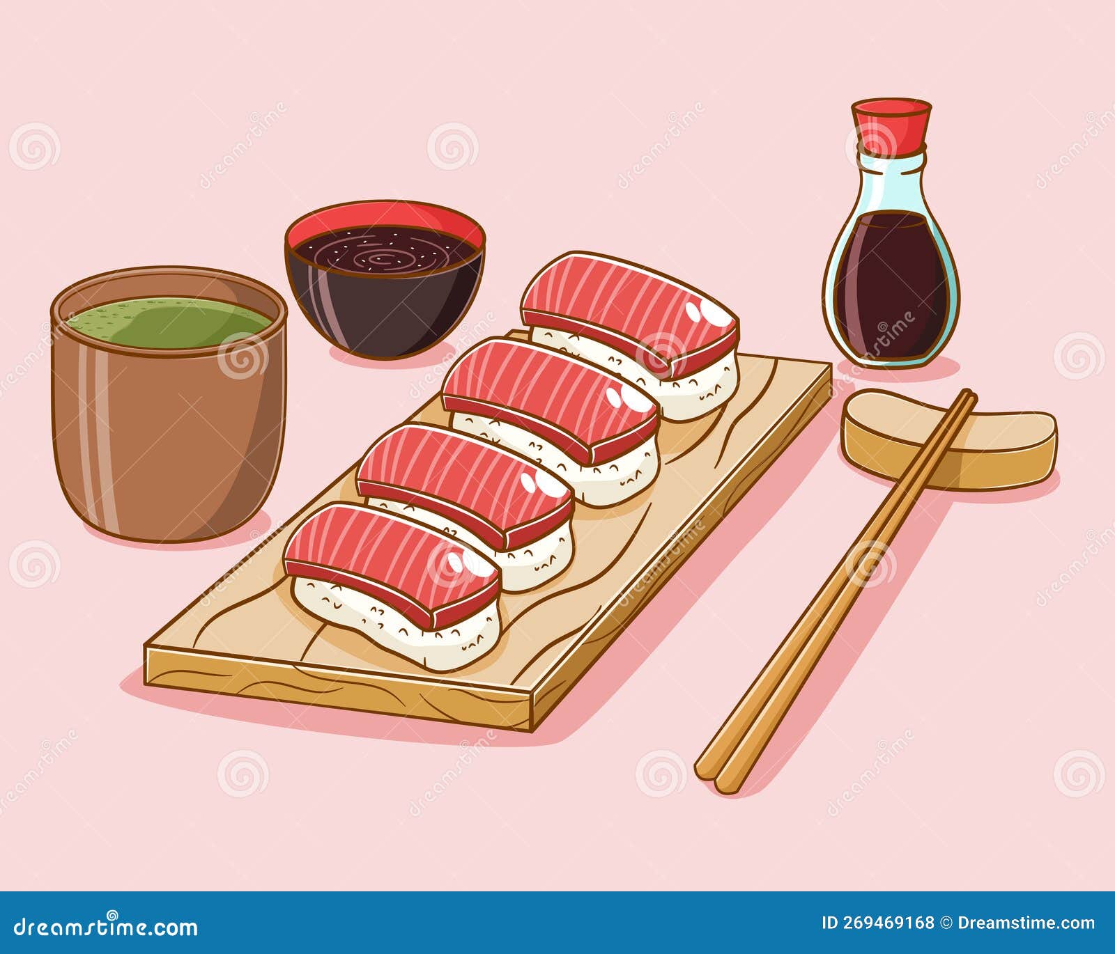 Hand Drawn Sushi Cartoon Illustration Stock Vector - Illustration of ...