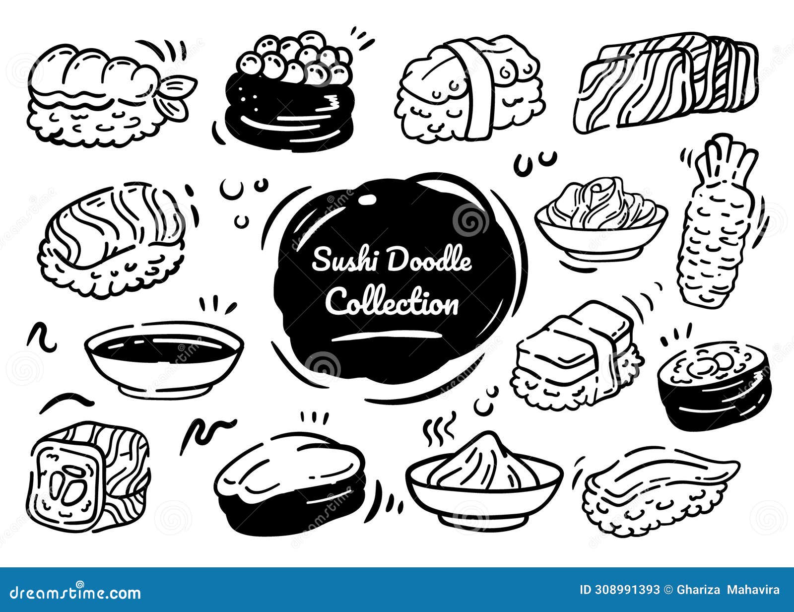 Hand Drawn Sushi Doodle Vector Illustration Stock Vector - Illustration ...