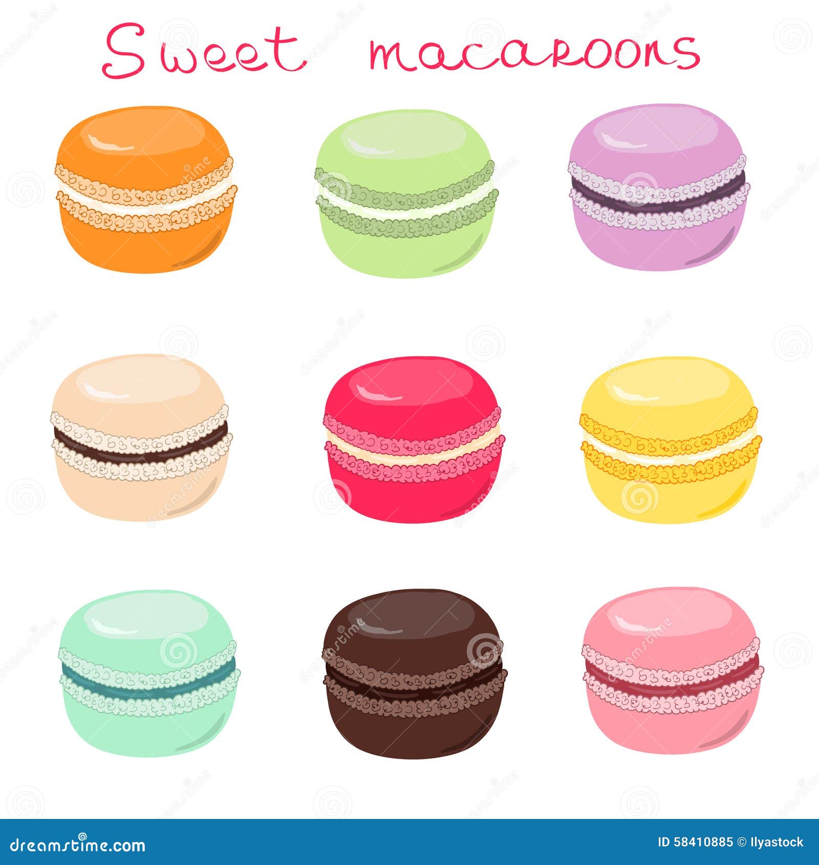 Hand Drawn Sweet Macaroons Vector Set Stock Vector - Illustration of ...