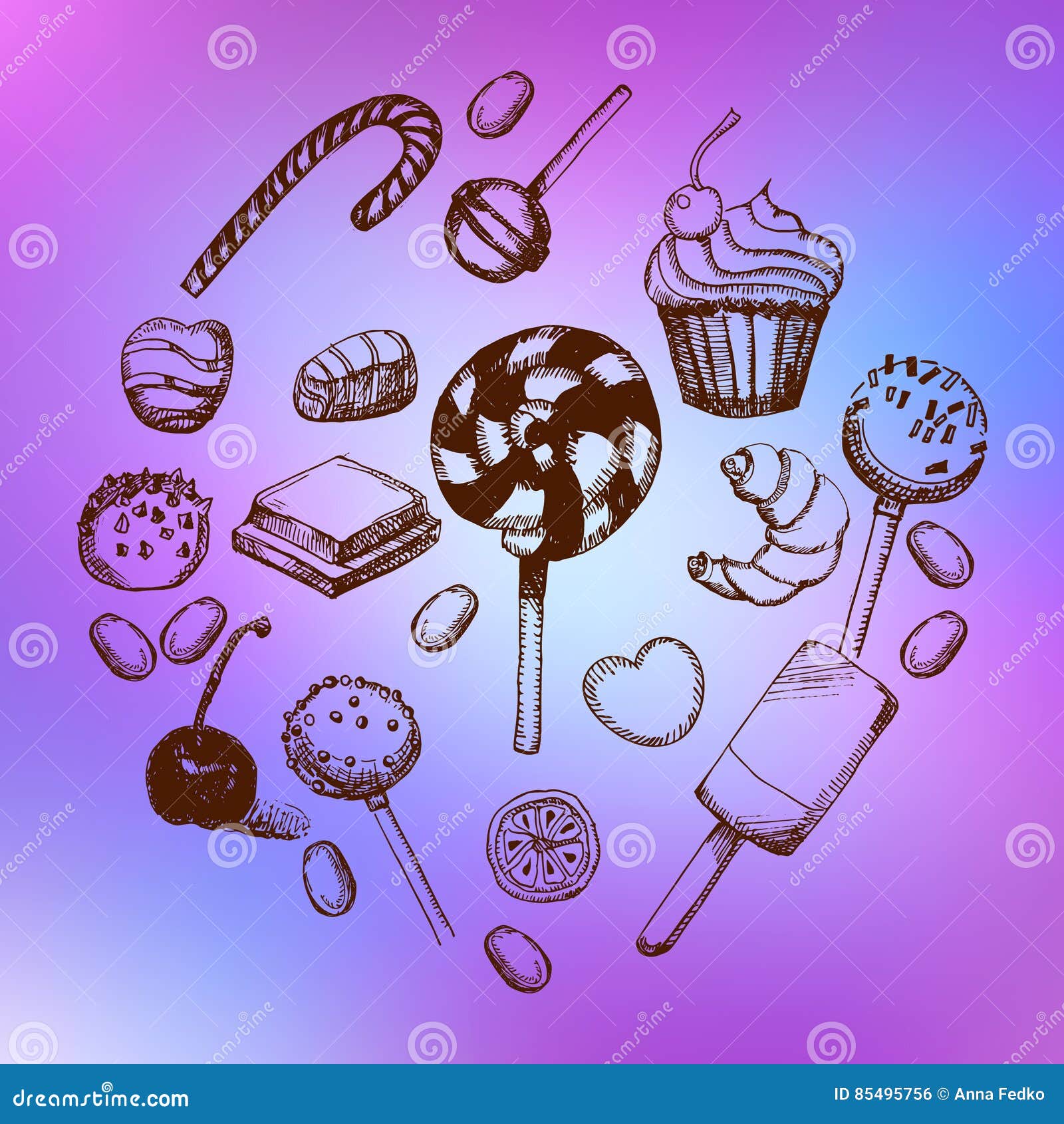 Hand drawn sweet set stock illustration. Illustration of chocolate ...