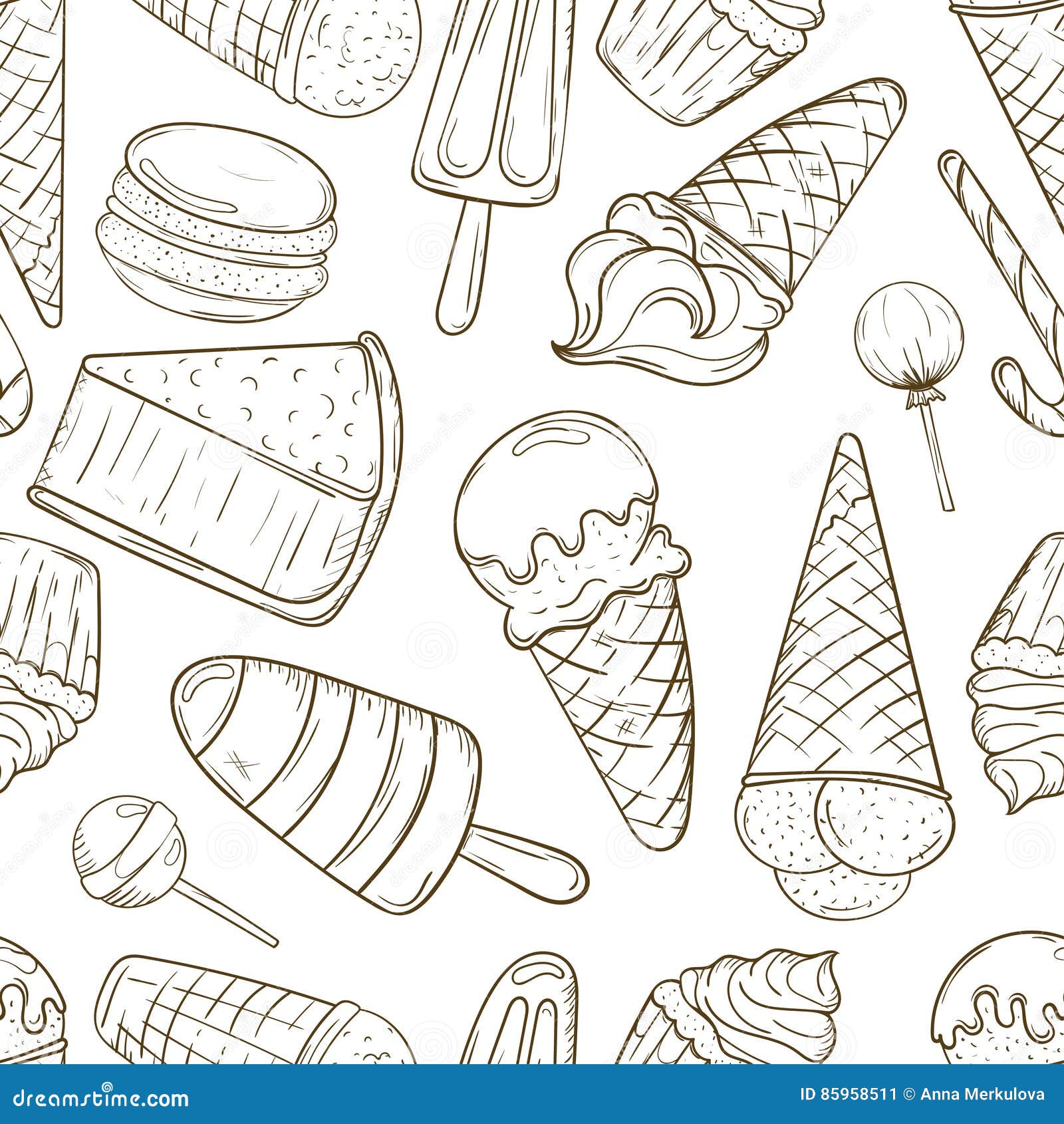 Hand Drawn Sweets and Candies Pattern. Stock Vector - Illustration of ...