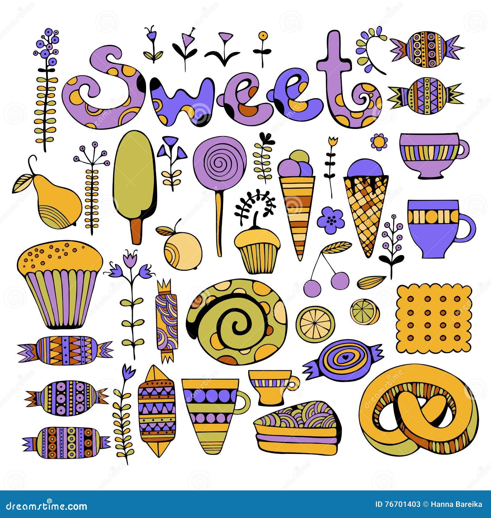 Hand Drawn Sweets and Candies Set. Colorful Vector Illustration. Stock ...