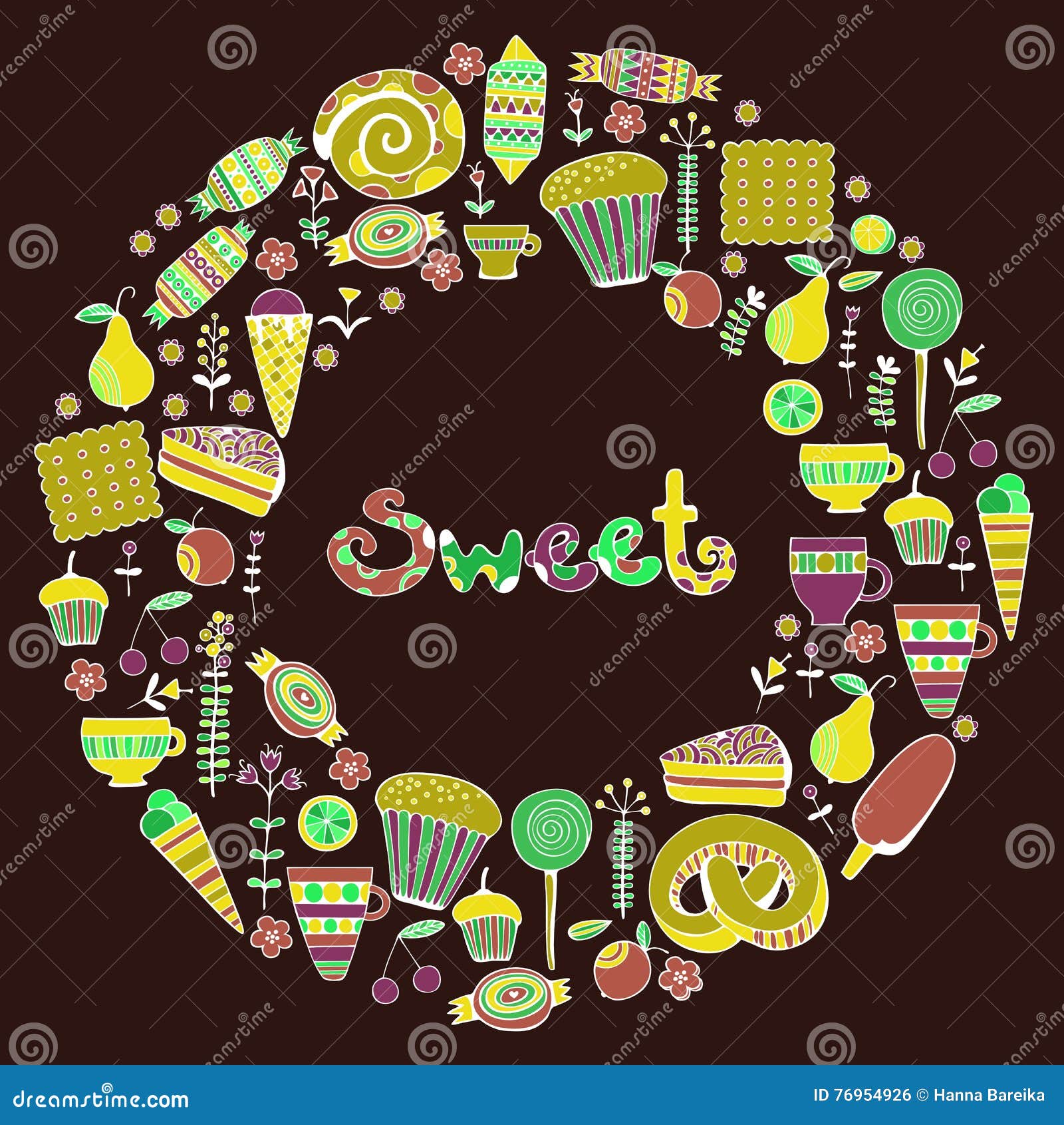Hand Drawn Sweets and Candies Set. Colorful Vector Illustration. Stock ...