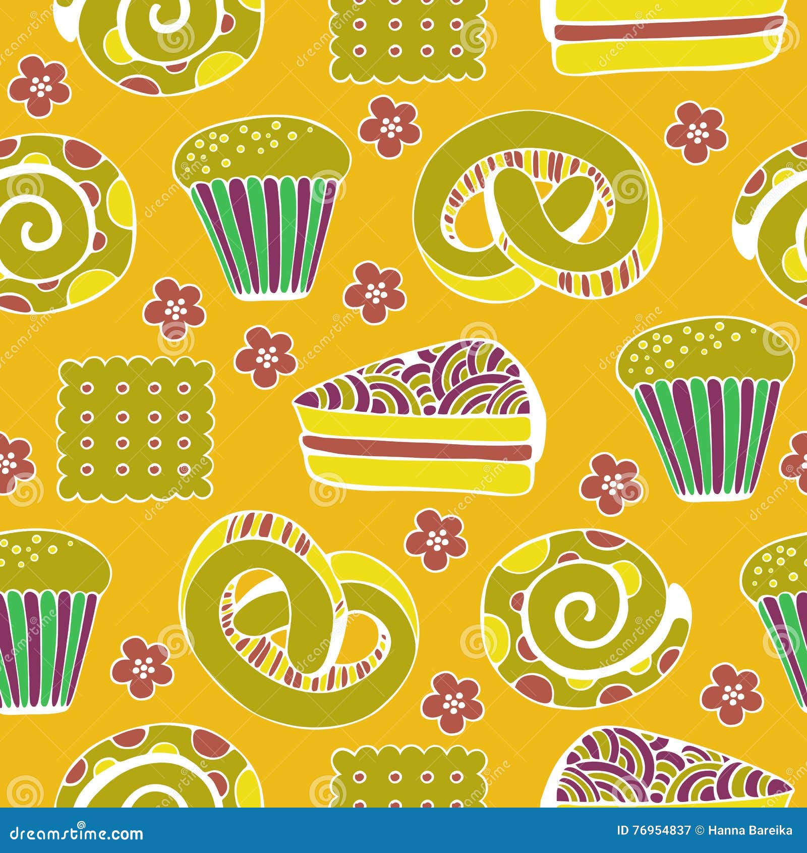 Hand Drawn Sweets and Candies Set. Colorful Vector Seamless Pattern ...
