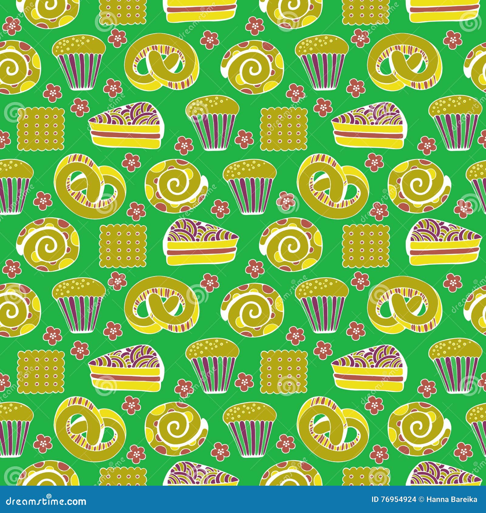Hand Drawn Sweets and Candies Set. Colorful Vector Seamless Pattern ...