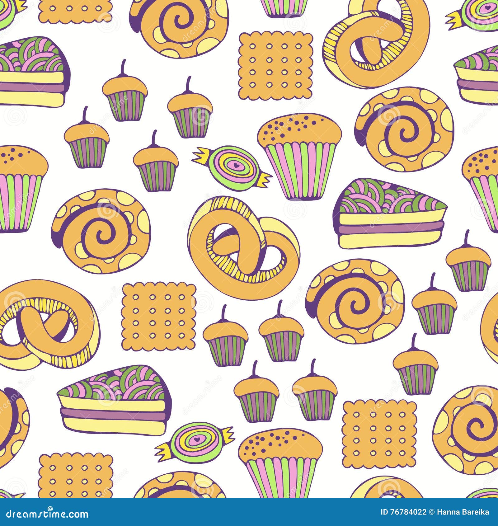 Hand Drawn Sweets and Candies Set. Colorful Vector Seamless Pattern ...