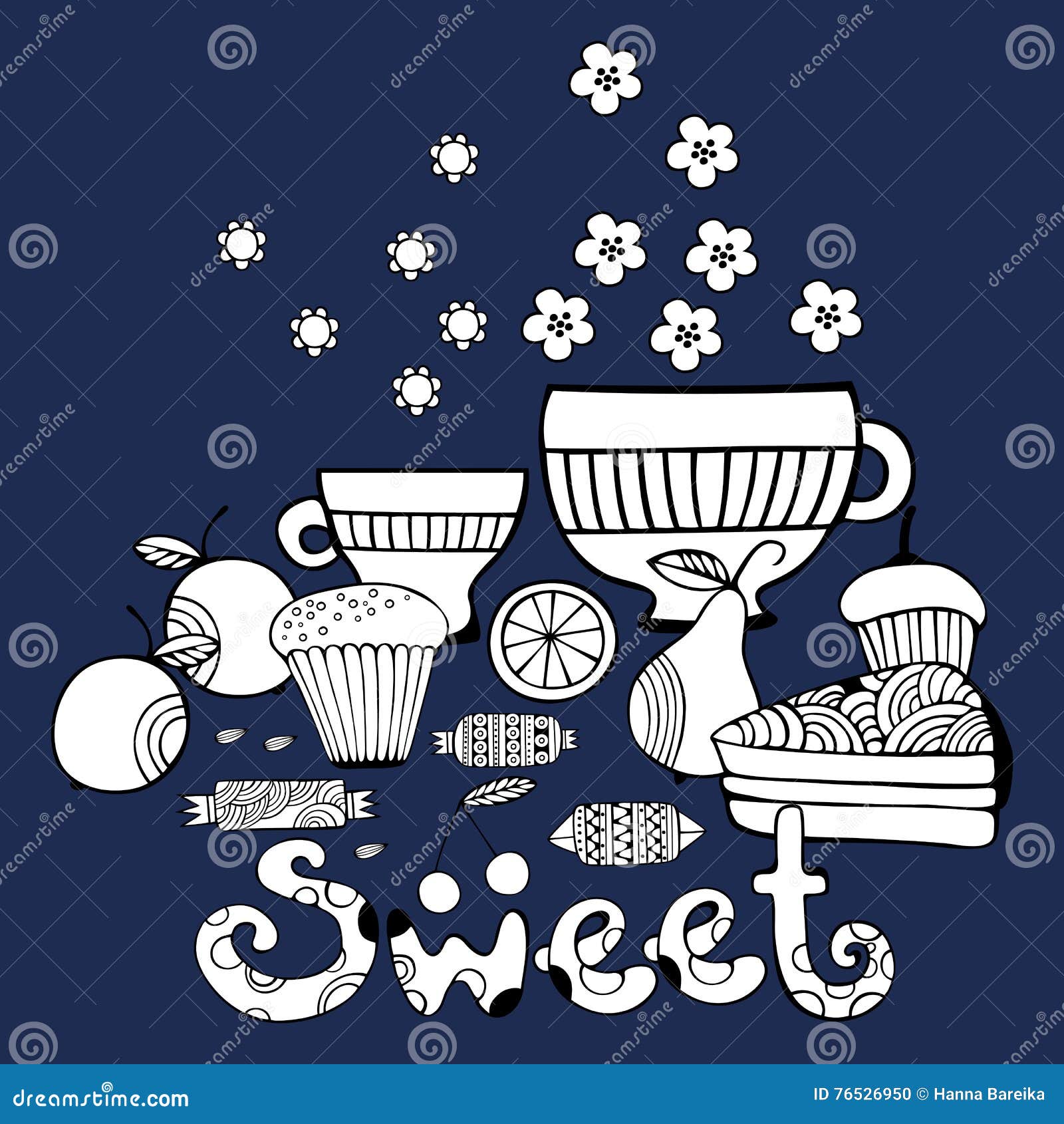 Hand Drawn Sweets and Candies Set. Monochrome Vector Illustration ...